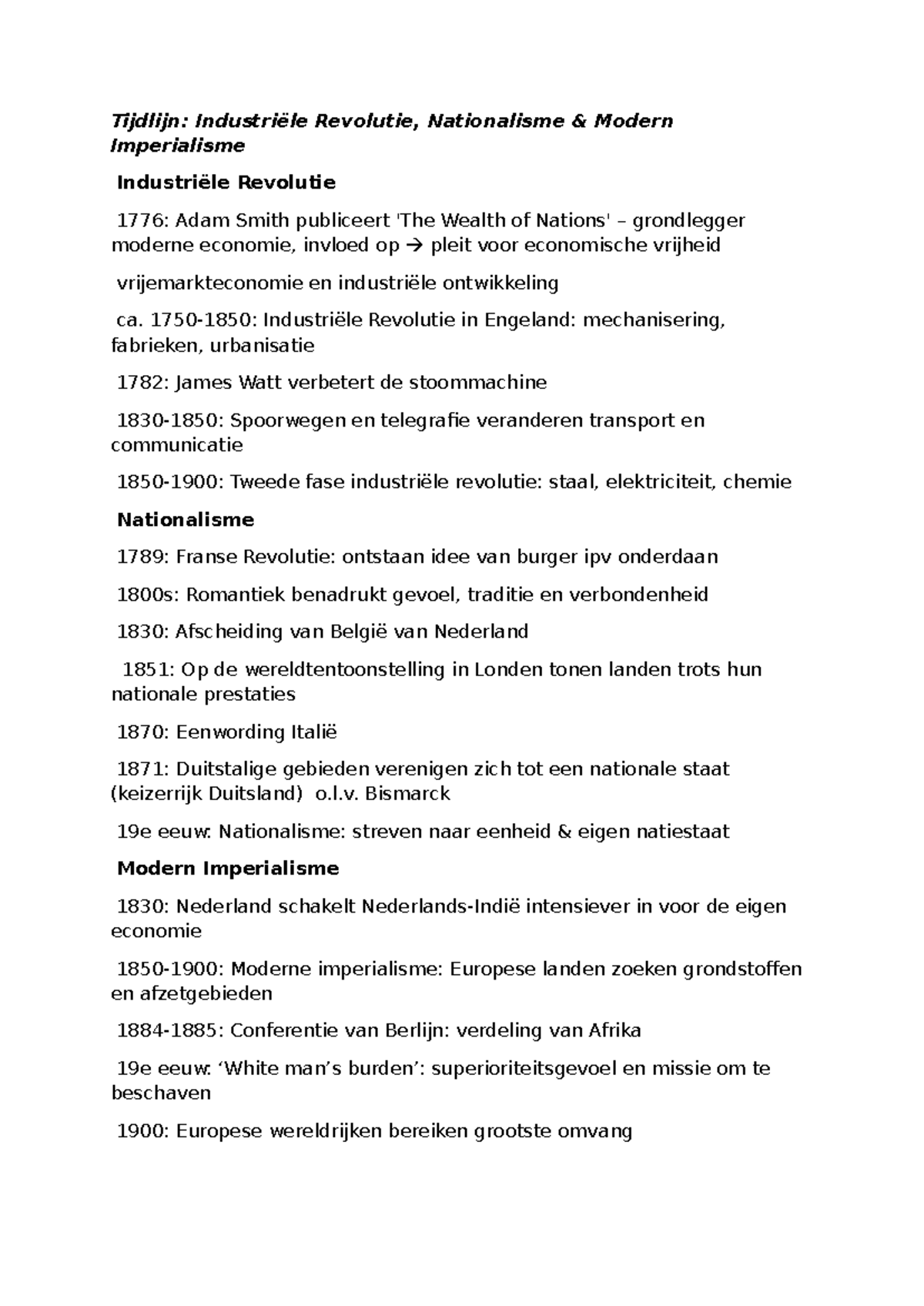 Tijdlijn H9: Industriële Revolutie, Nationalisme & Modern Imperialisme ...