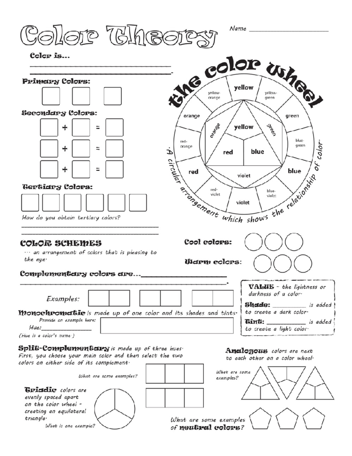 COlour theory Handout - Color Theory Name Color is. color Primary ...