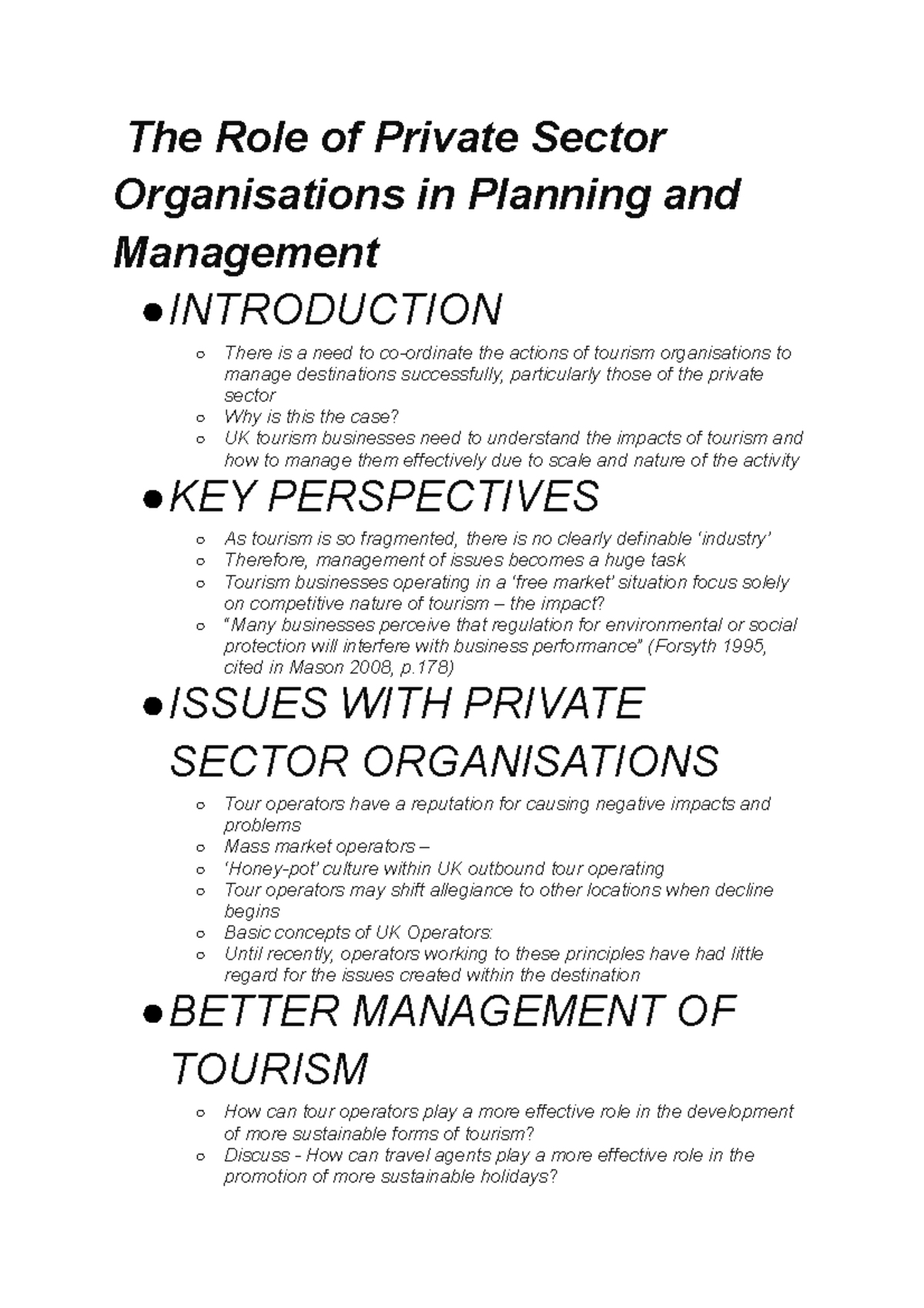 The Role of Private Sector Organisations in Planning and Management ...