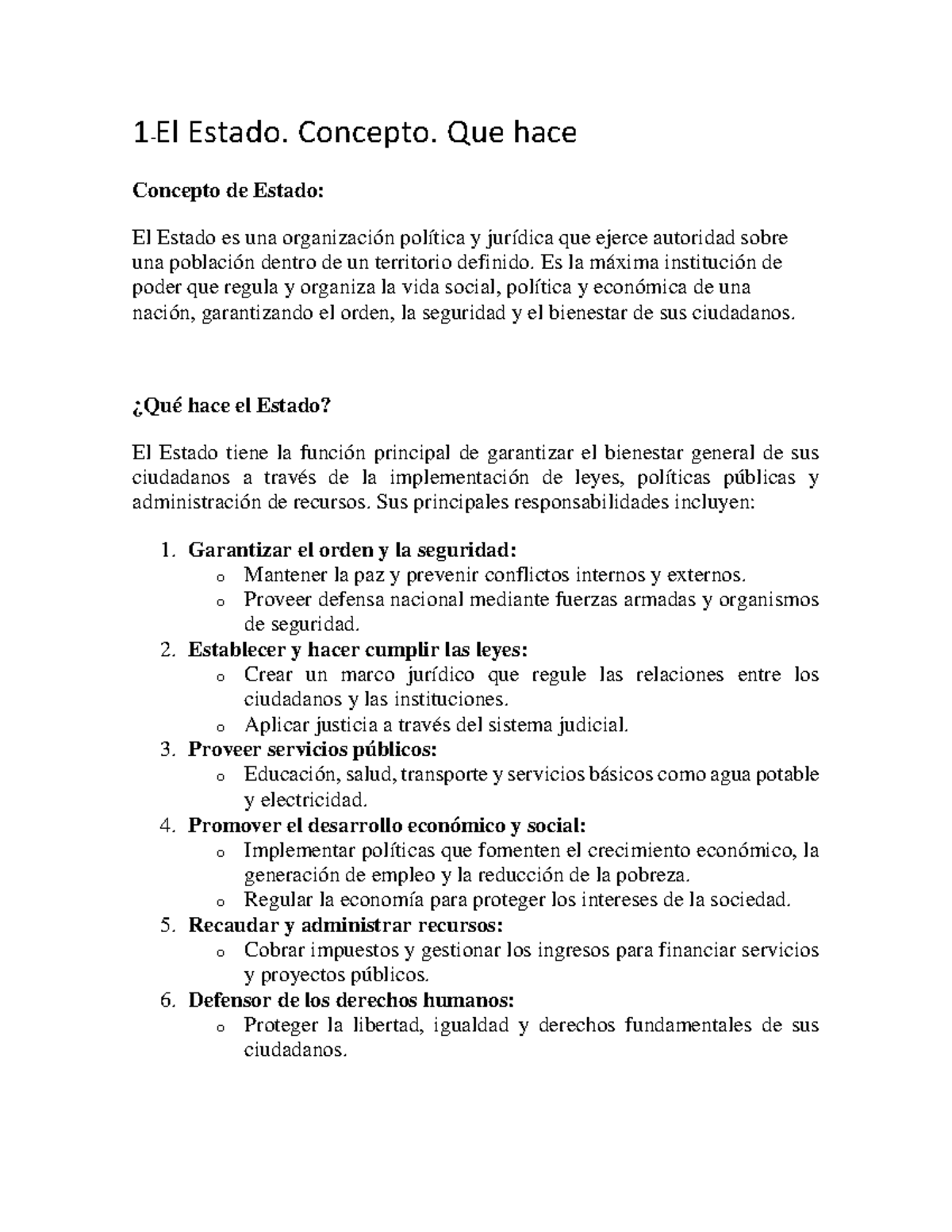 Unidad 8 - PARA USTED - 1 - El Estado. Concepto. Que hace Concepto de ...