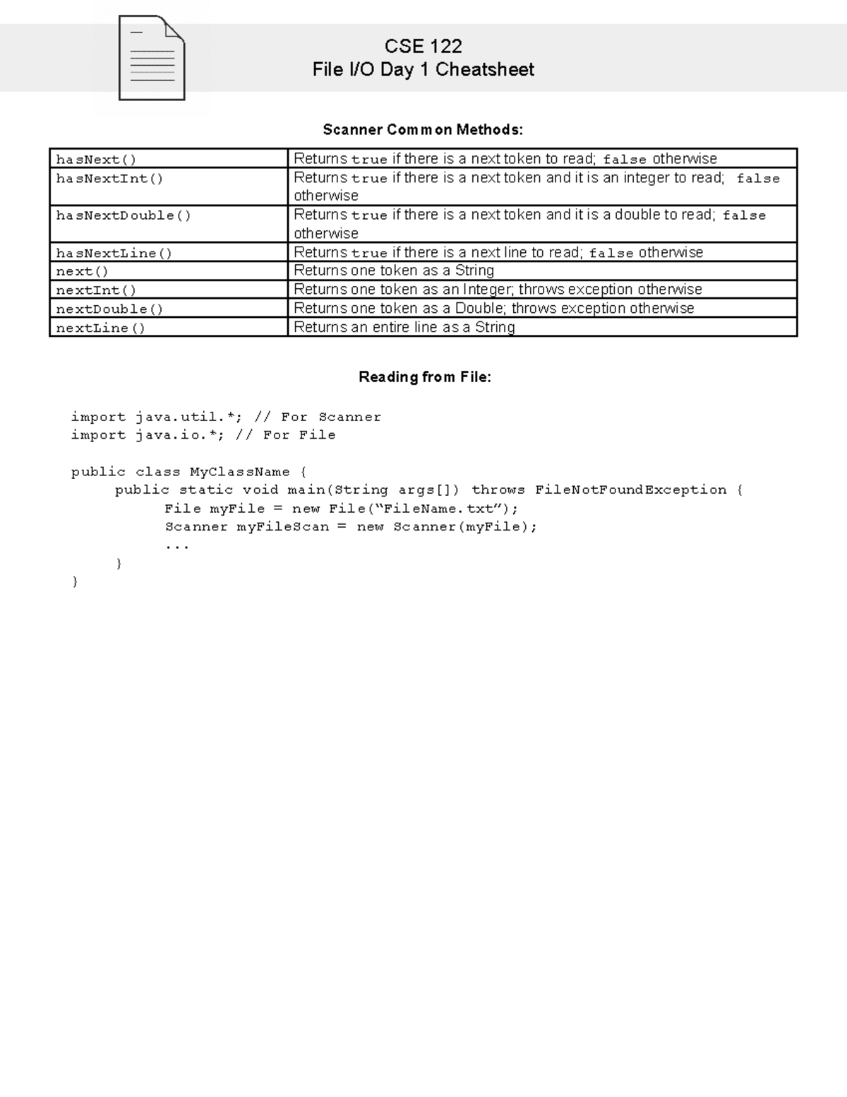 CSE 122 Cheatsheets: File I/O, Stacks, Queues, 2D Arrays & Maps - Studocu