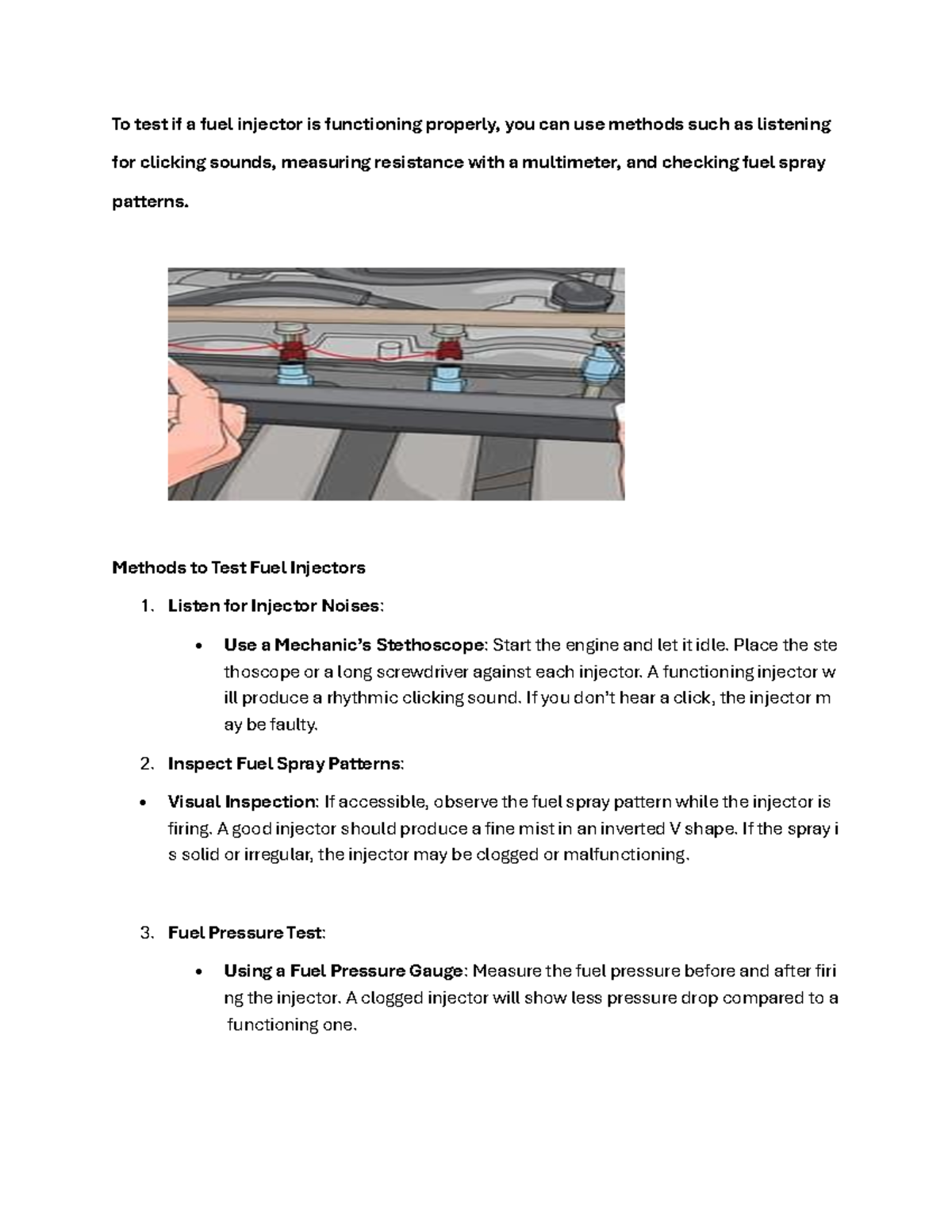 Methods to Test Fuel Injectors: Functionality Assessment Guide - Studocu