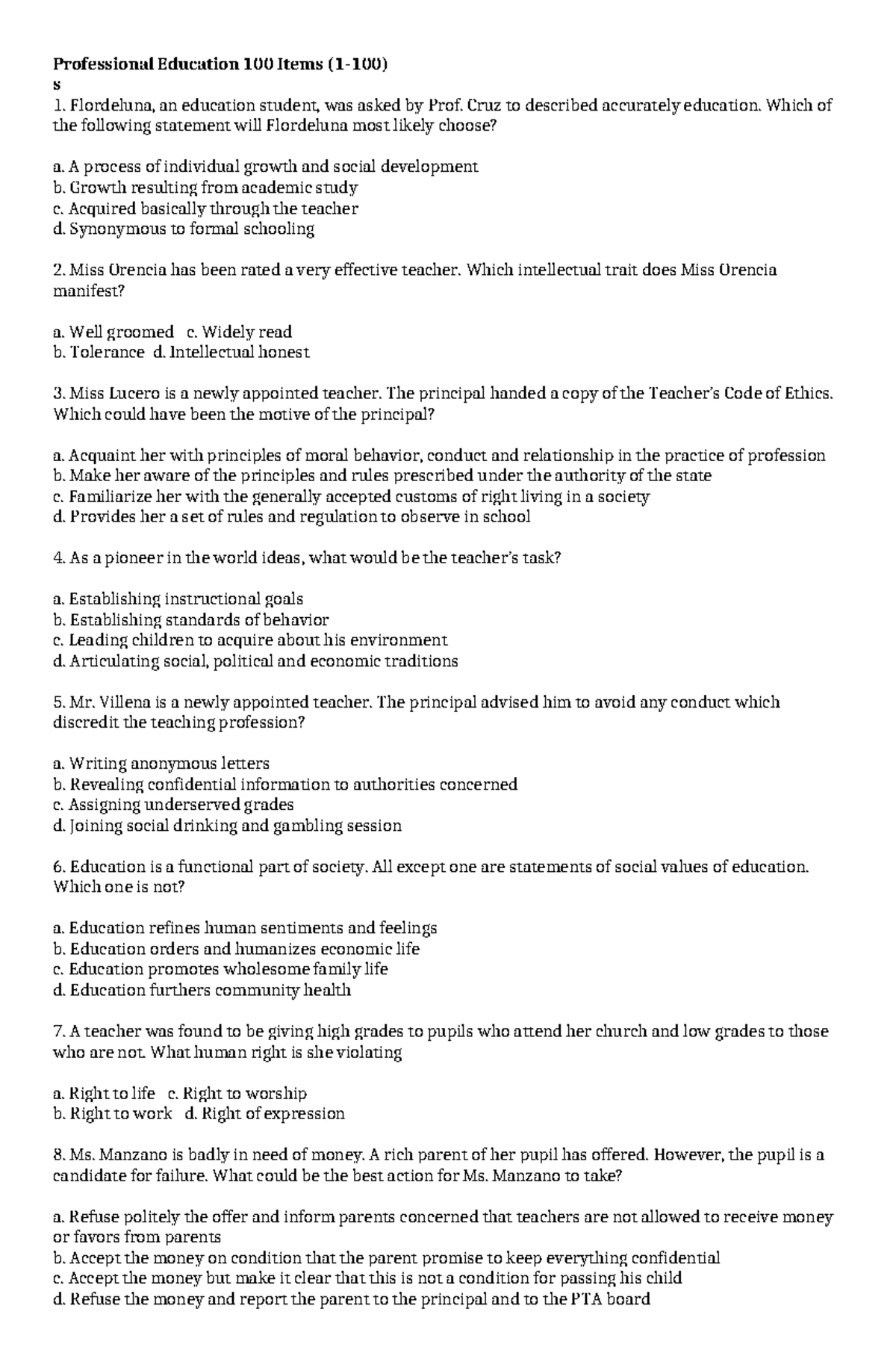 Profed Final - LET Reviewer practice exam for Professional Education ...