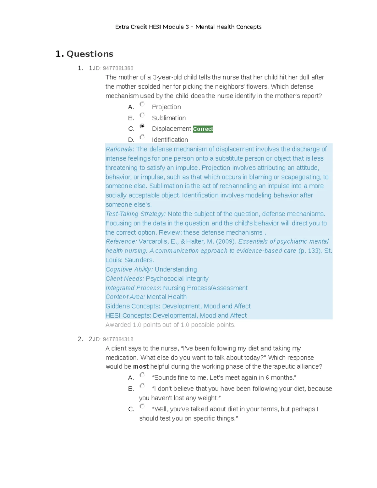 Module 3 - Mental Health Concepts Exam with Rationale. (Transfer) - 1: ...