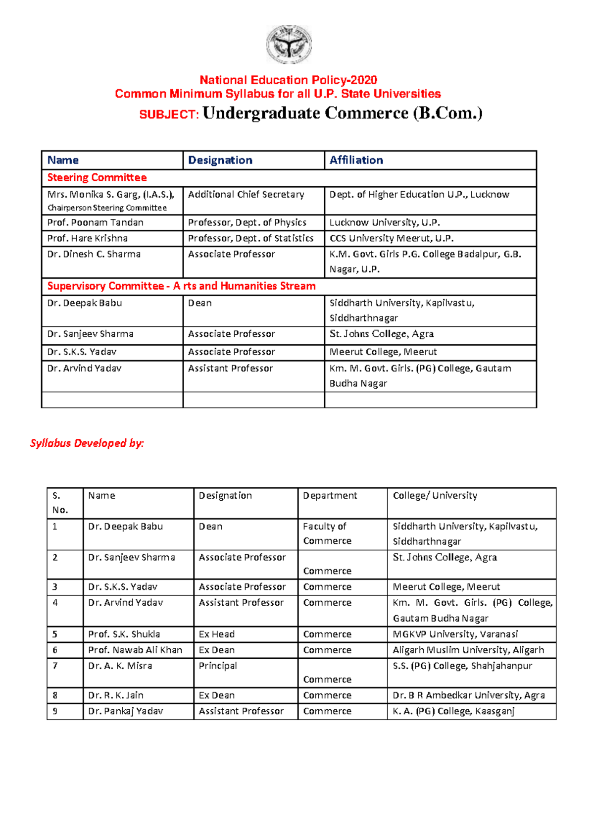 B - Notes - National Education Policy- Common Minimum Syllabus for all ...