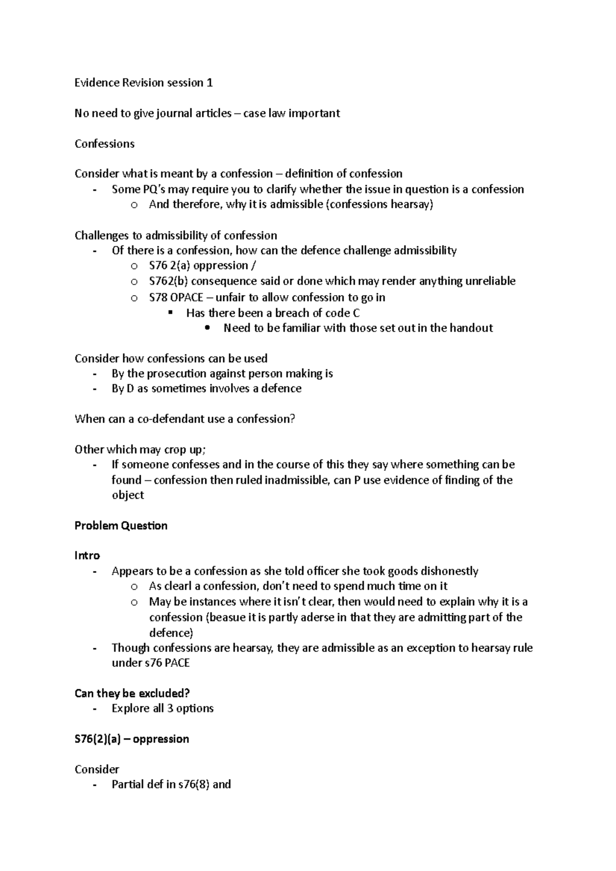 Evidence Revision session 1 - Studocu