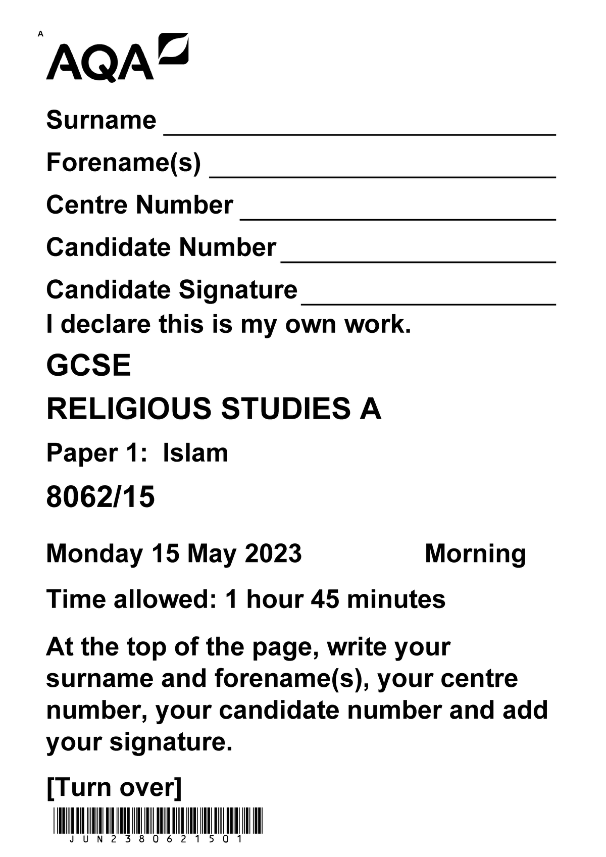 GCSE RELIGIOUS STUDIES A: Islam Paper 1 Exam QP - June 2023 - Studocu