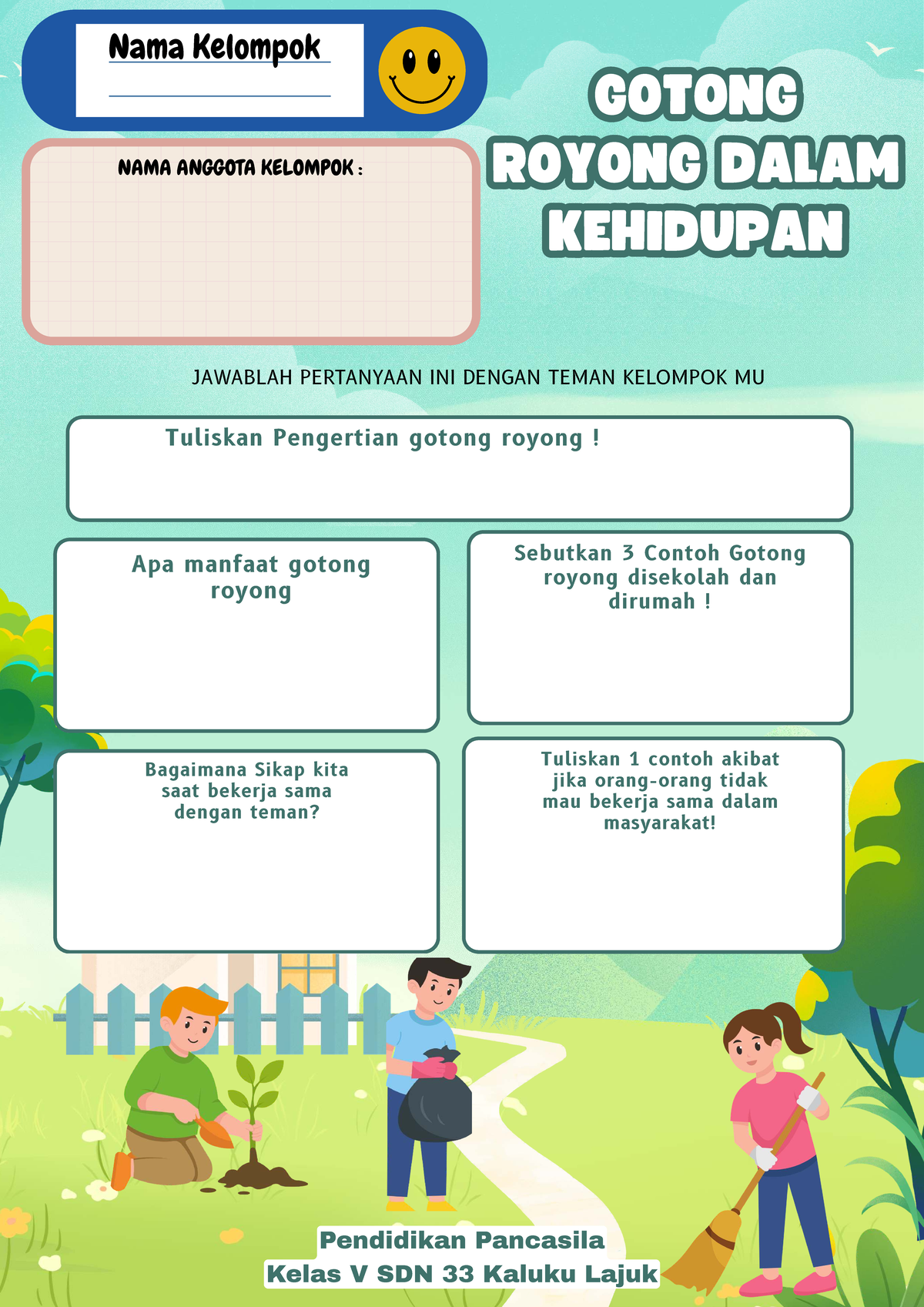 Poster Mengenal Gotong Royong di Sekitar dalam Gaya Ilustrasi Hijau ...