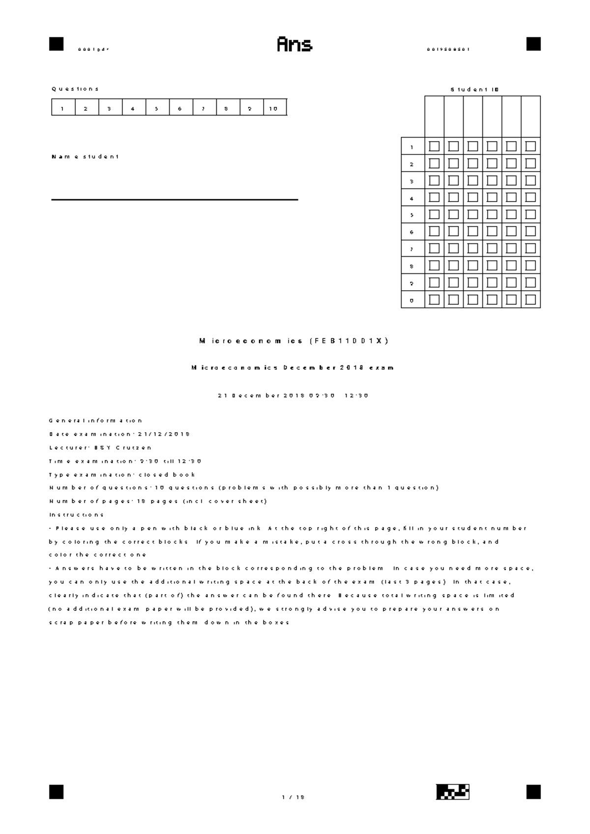 Microeconomics (FEB11001X) December 2018 Exam Questions and ...