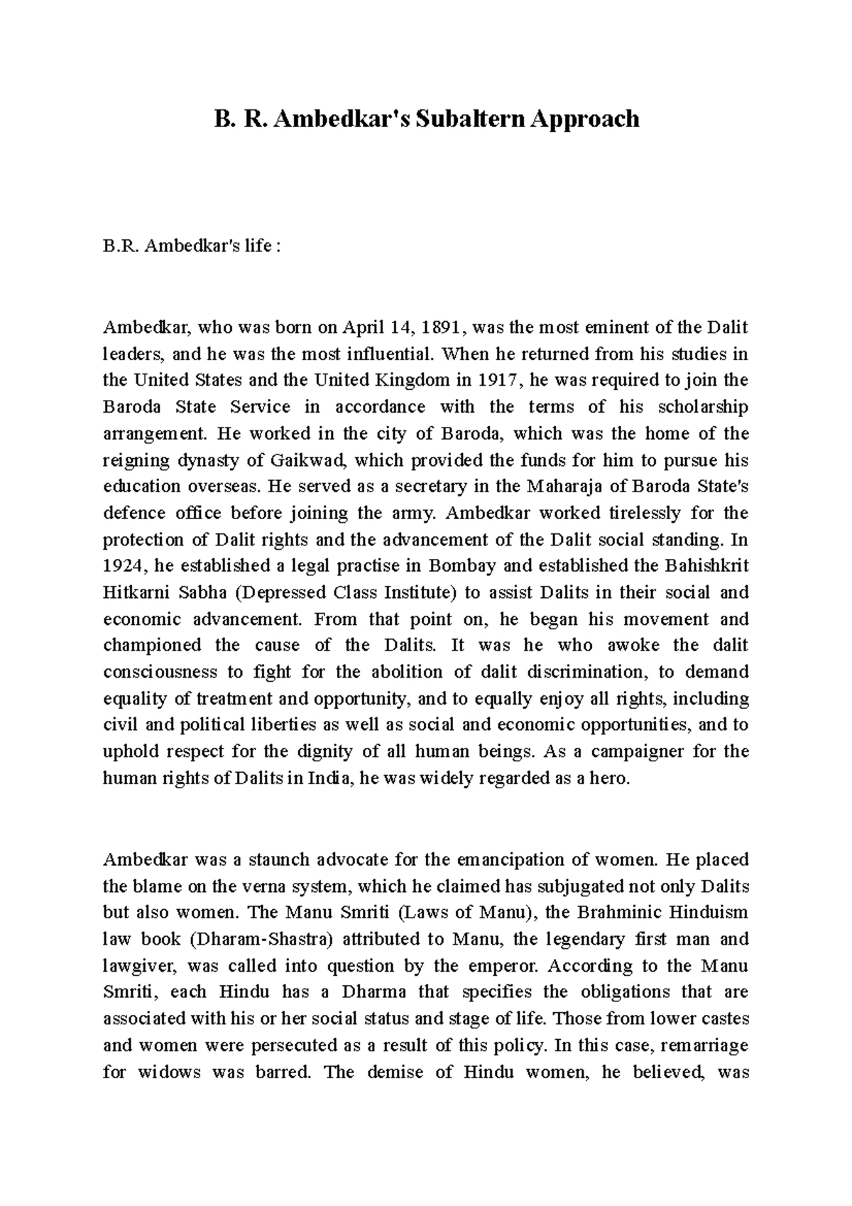 B. R. Ambedkar's Subaltern Approach - B. R. Ambedkar's Subaltern ...
