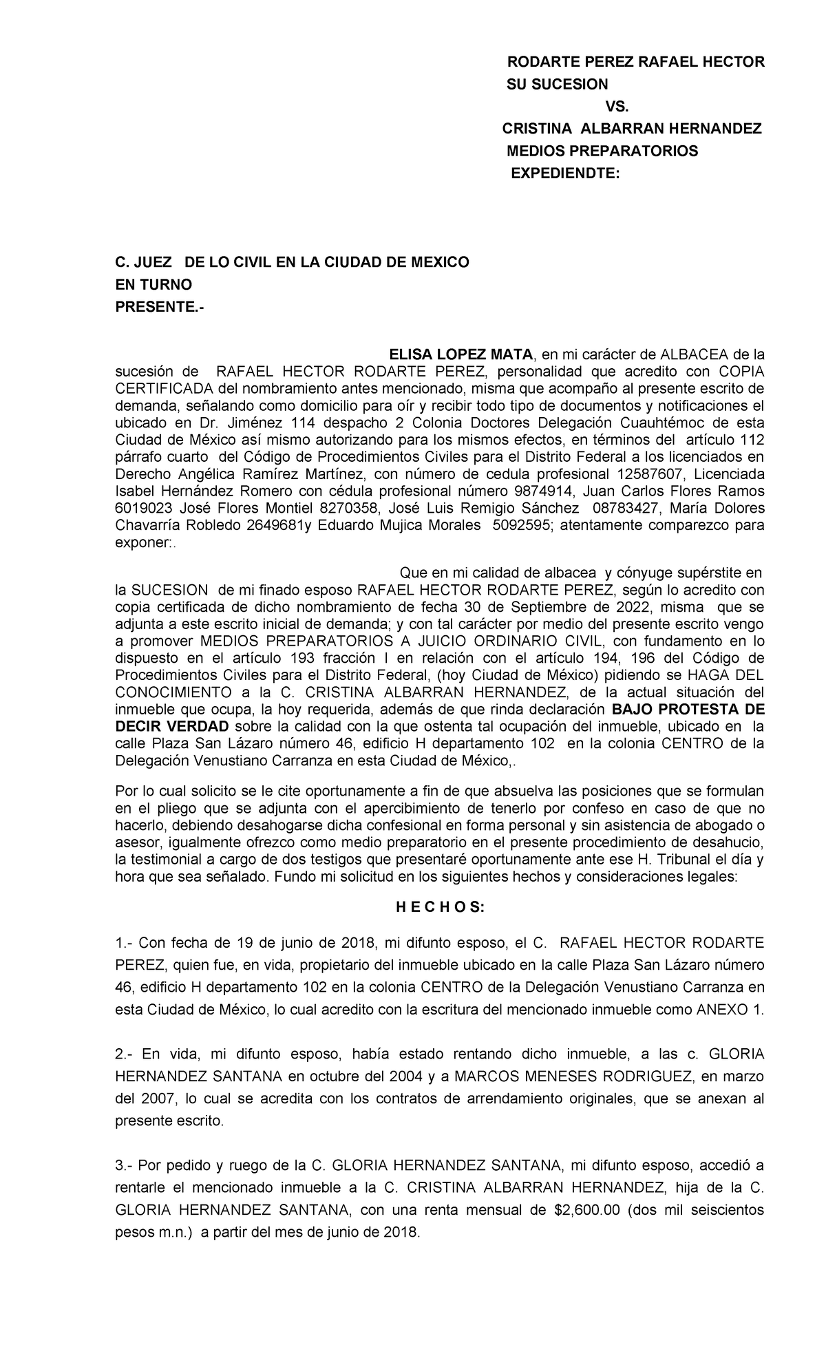 Jurisdiccion Voluntria - RODARTE PEREZ RAFAEL HECTOR SU SUCESION VS ...