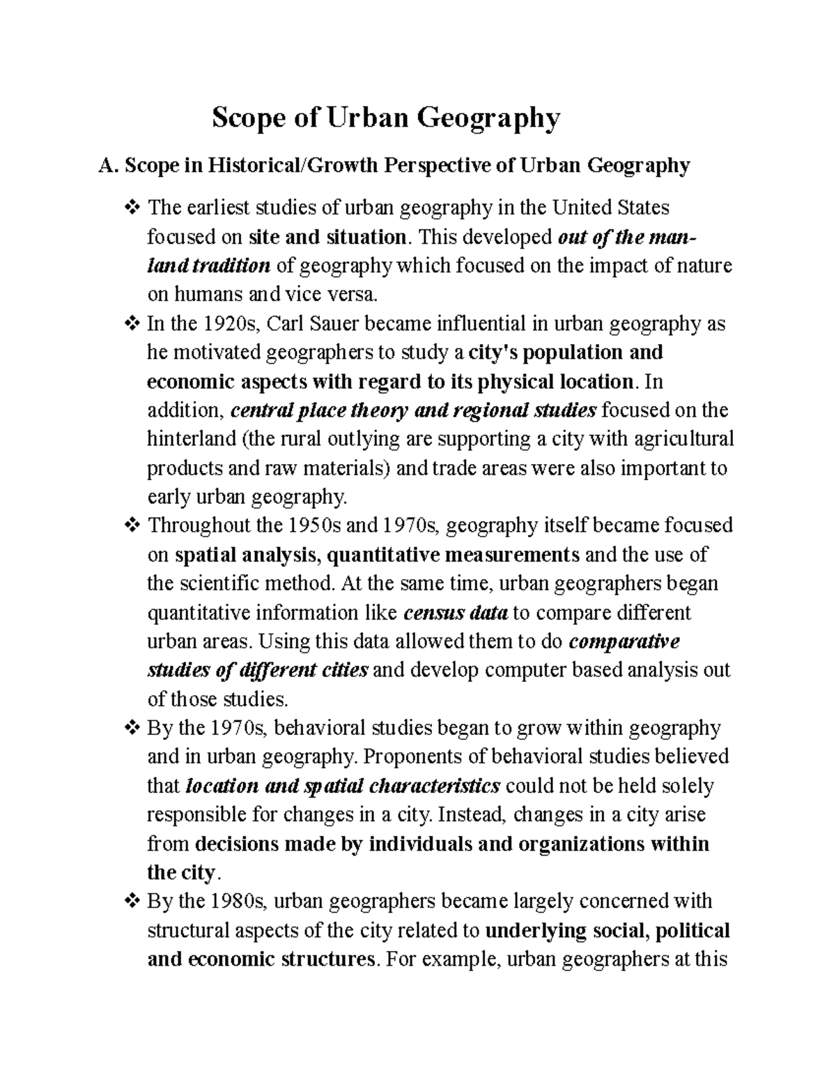 Scope of Urban Geography - Scope in Historical/Growth Perspective of ...