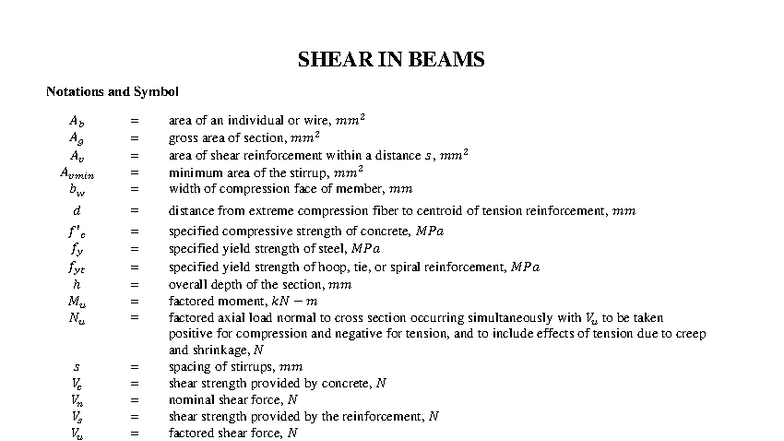SHEAR IN BEAMS: Notations, Design, and NSCP 2015 Requirements - Studocu