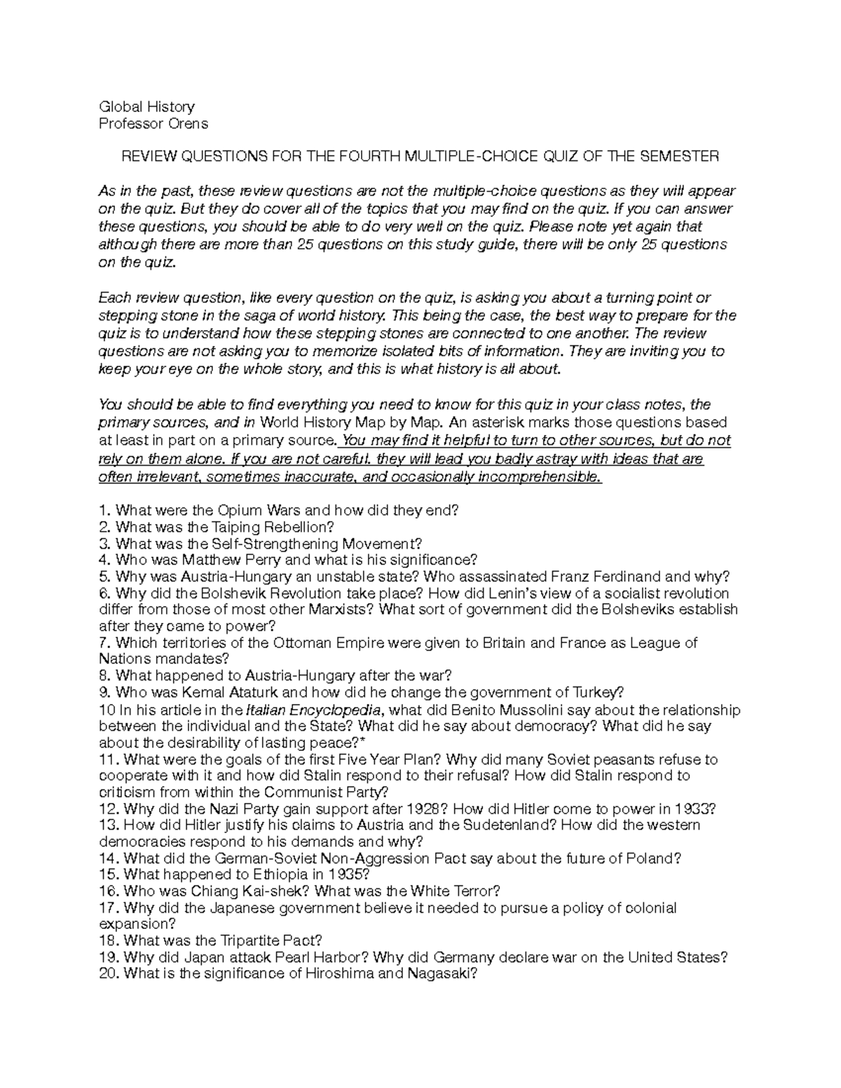 Global History Quiz Review Questions (Course Code: GH101) - Studocu
