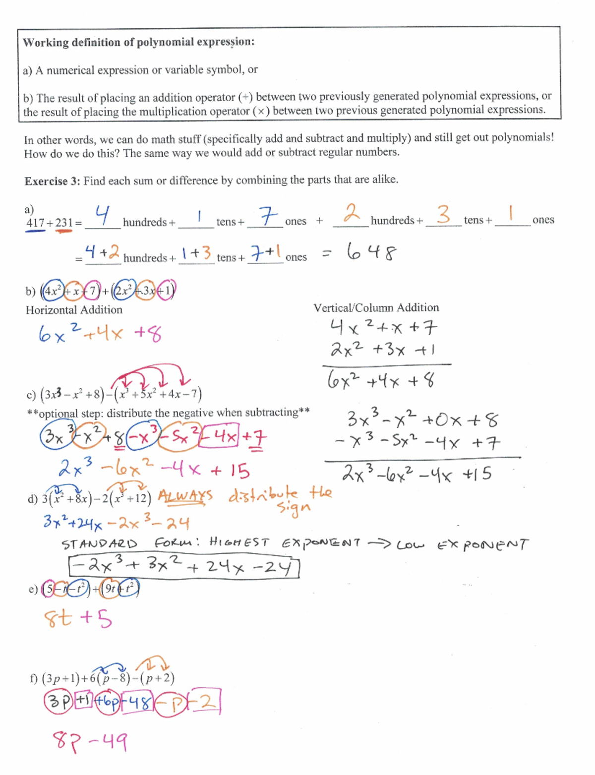 02-21-17. Adding and Subtracting Polynomials Notes Completed - Studocu