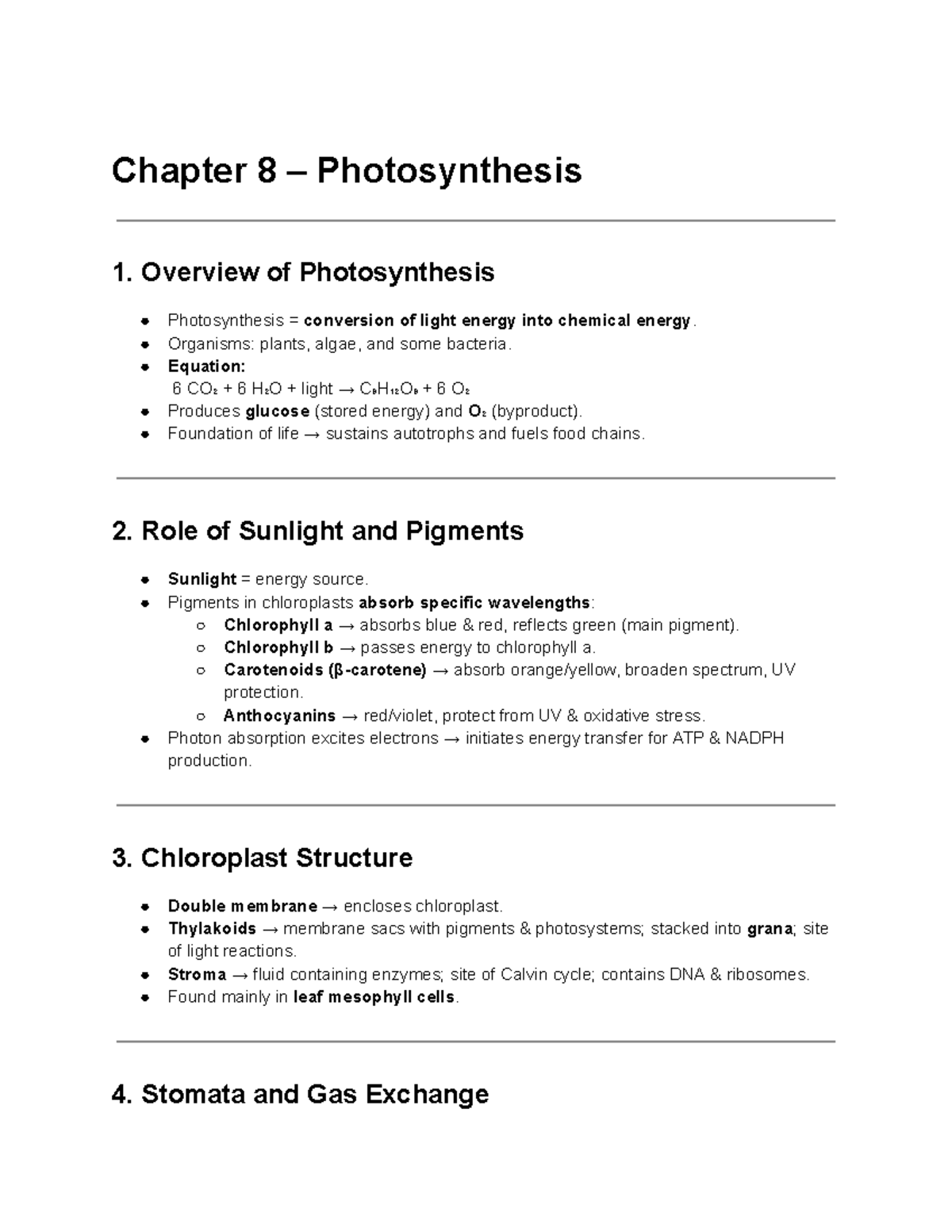 Chapter 8 Photosynthesis: Key Concepts and Processes - Studocu