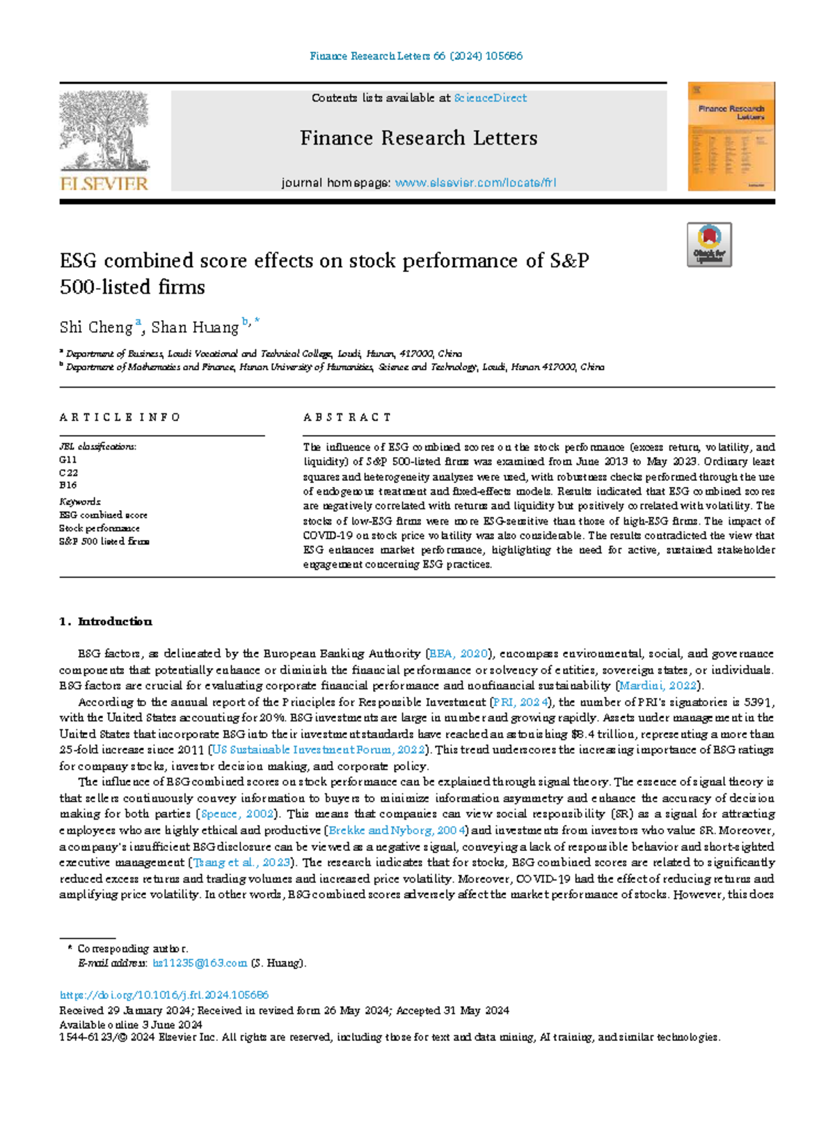 ESG Combined Score Impact on Stock Performance: SP500 Analysis - Studocu