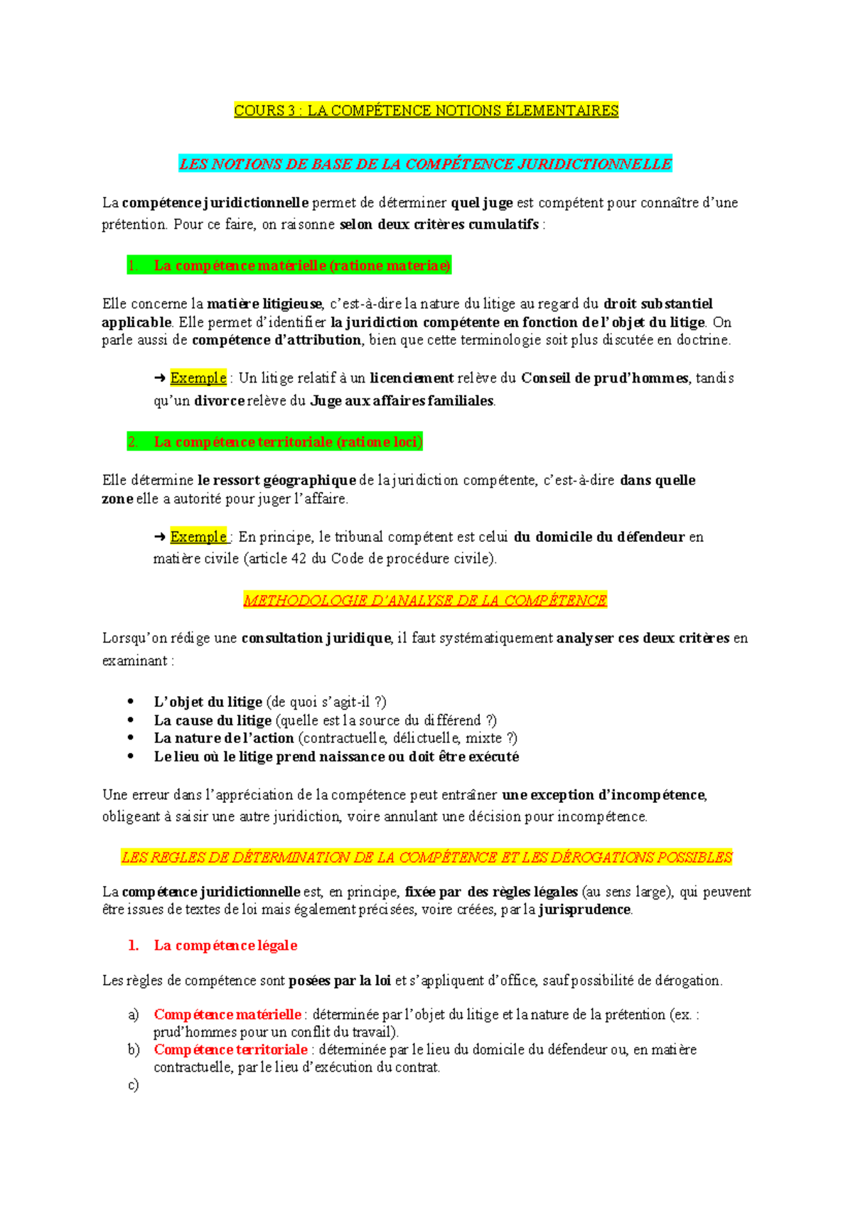 Cours 3 CPC - COURS 3 : LA COMPÉTENCE NOTIONS ÉLEMENTAIRES LES NOTIONS ...