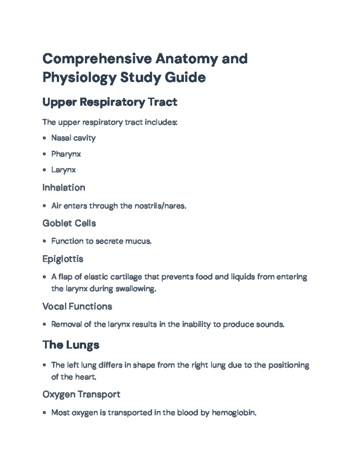 Comprehensive Anatomy & Physiology Study Guide: Upper Respiratory Tract ...