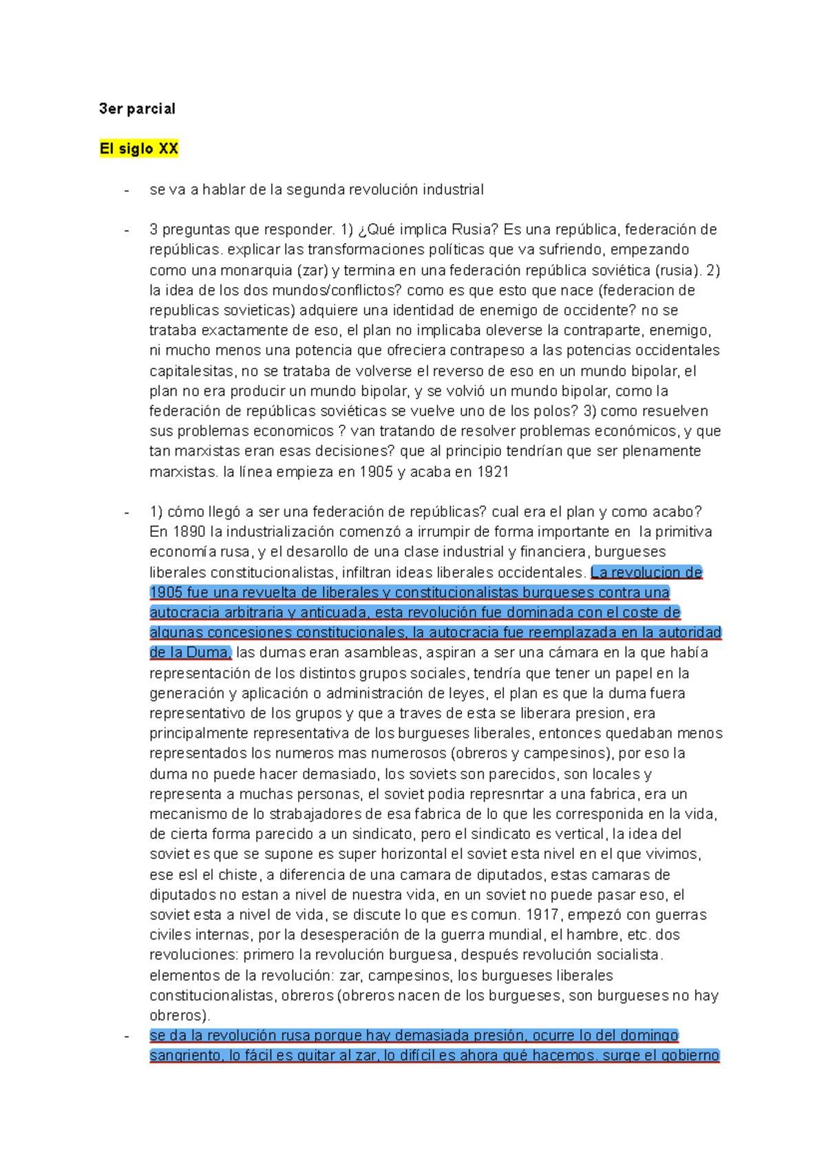 Notas clase 3er parcial - 3er parcial El siglo XX - se va a hablar de la segunda revolución ...