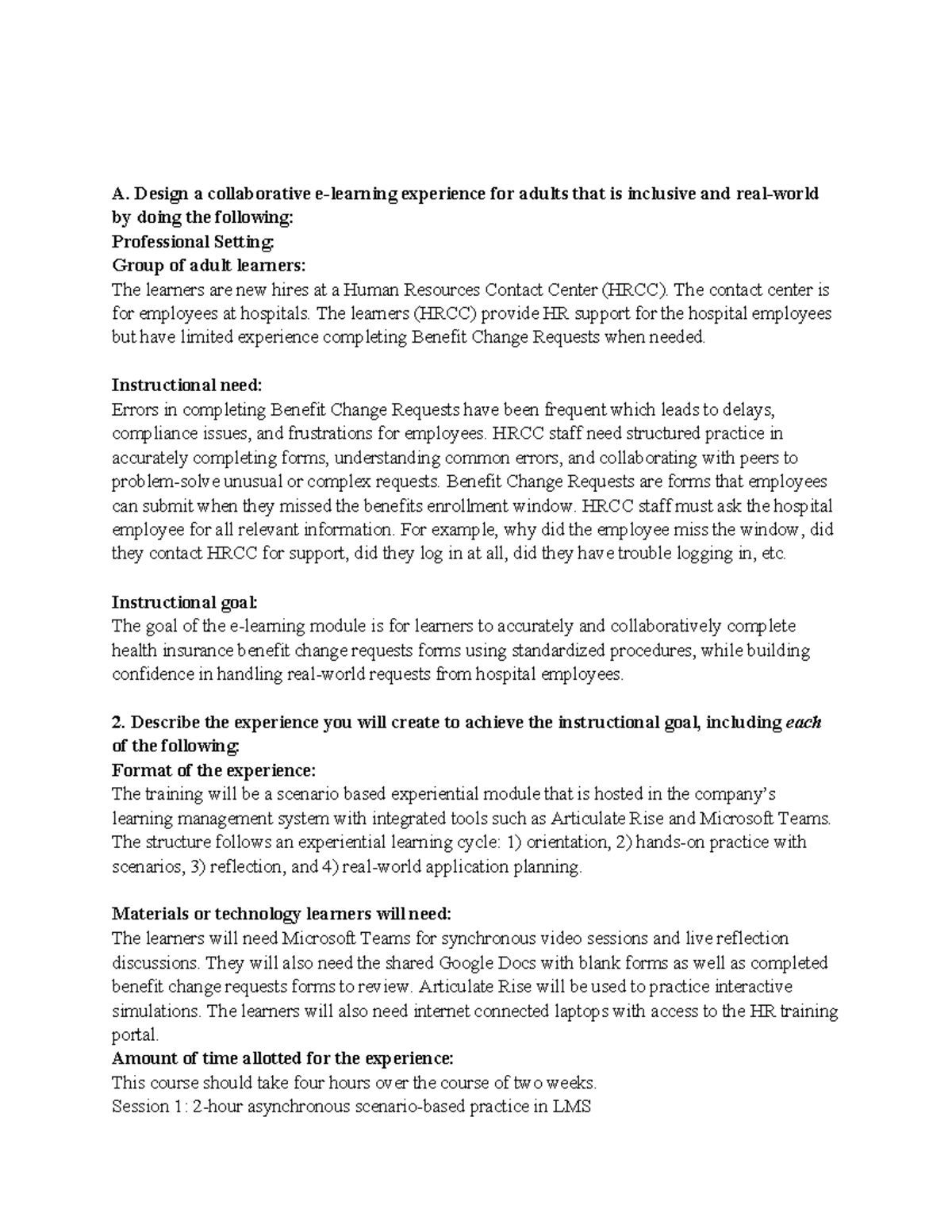 SQM1 Task 2 - D297 Collaborative Training for HRCC Benefit Requests - Studocu