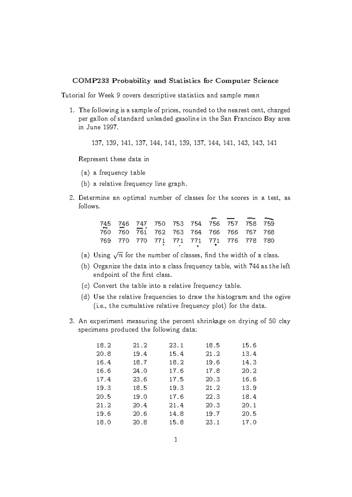COMP233 Week 9 Tutorial: Descriptive Stats & Sample Mean Solutions ...