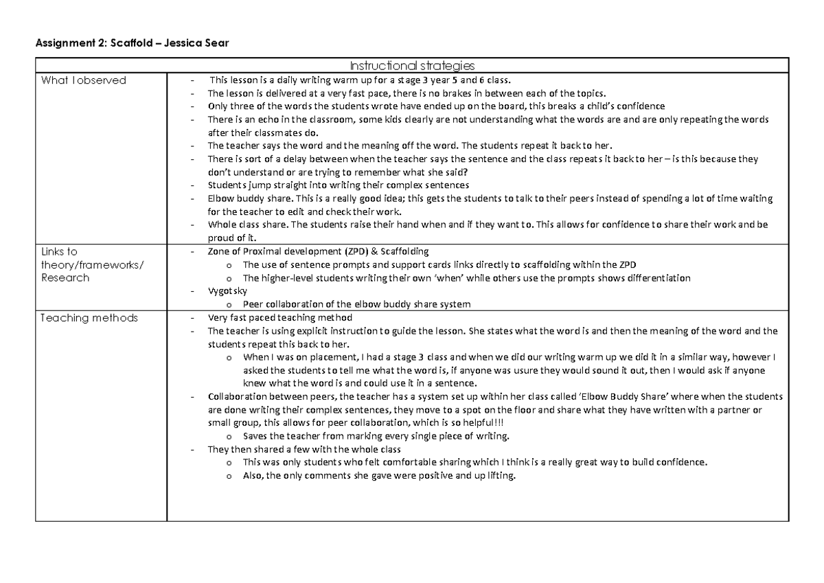 Assignment 2: Scaffold Strategies for Stage 3 Writing Warm-Up - Studocu