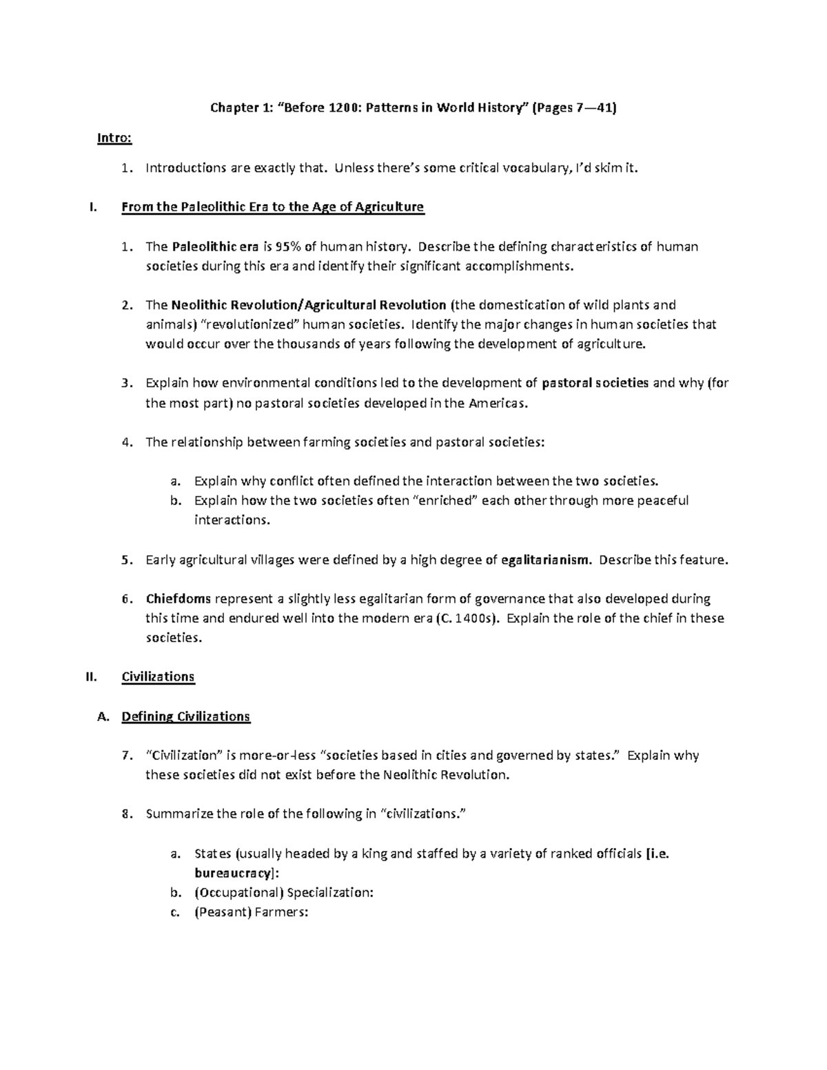 Chapter 1: 1200 - Patterns in World History Overview - Studocu
