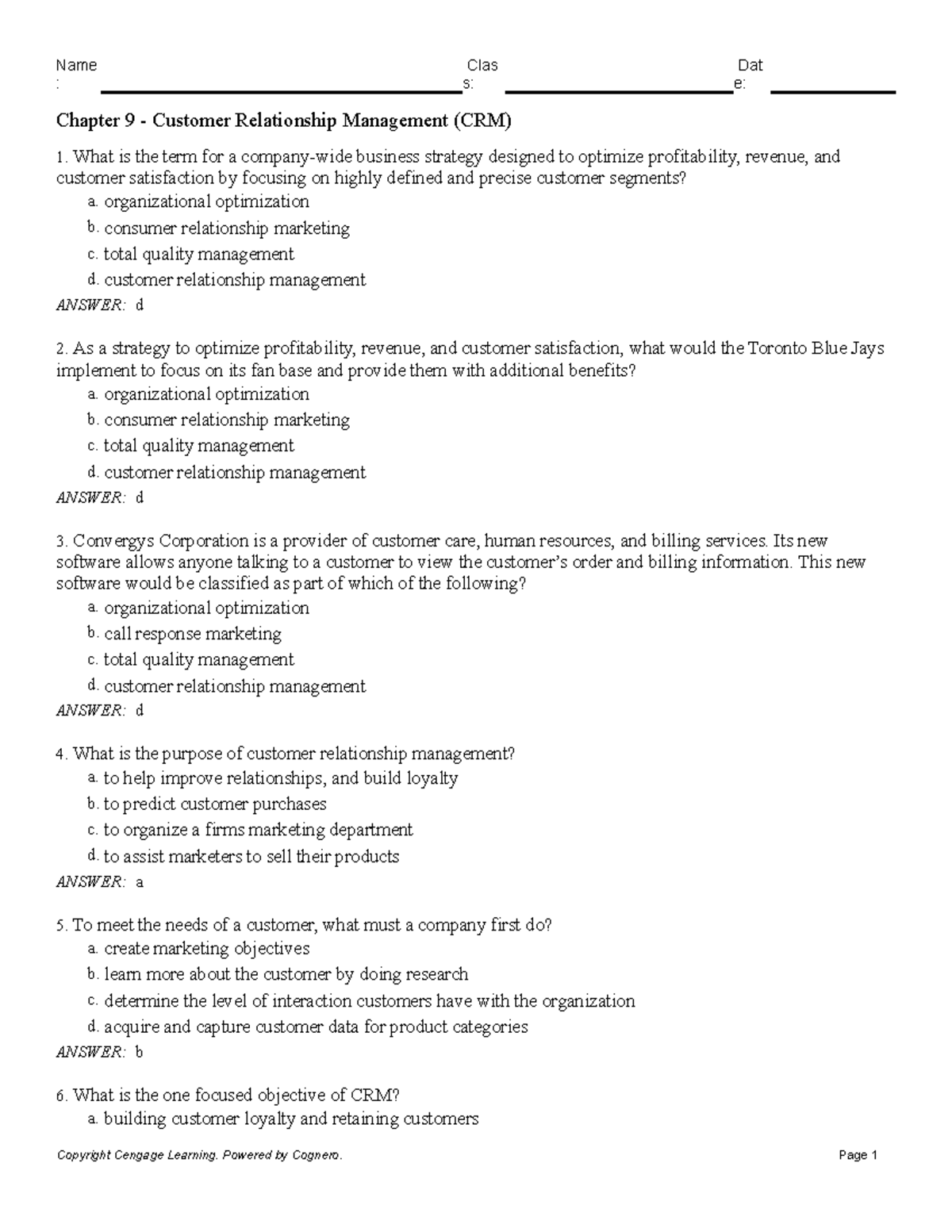 Chapter 9 - CRM: Understanding Customer Relationship Management - Studocu