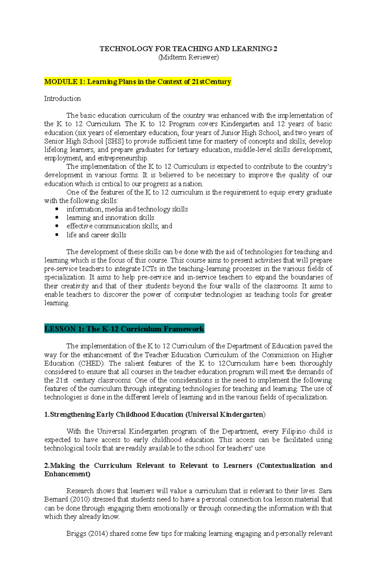 TTL2 - Midterm Reviewer: Integrating ICT in Teaching and Learning - Studocu
