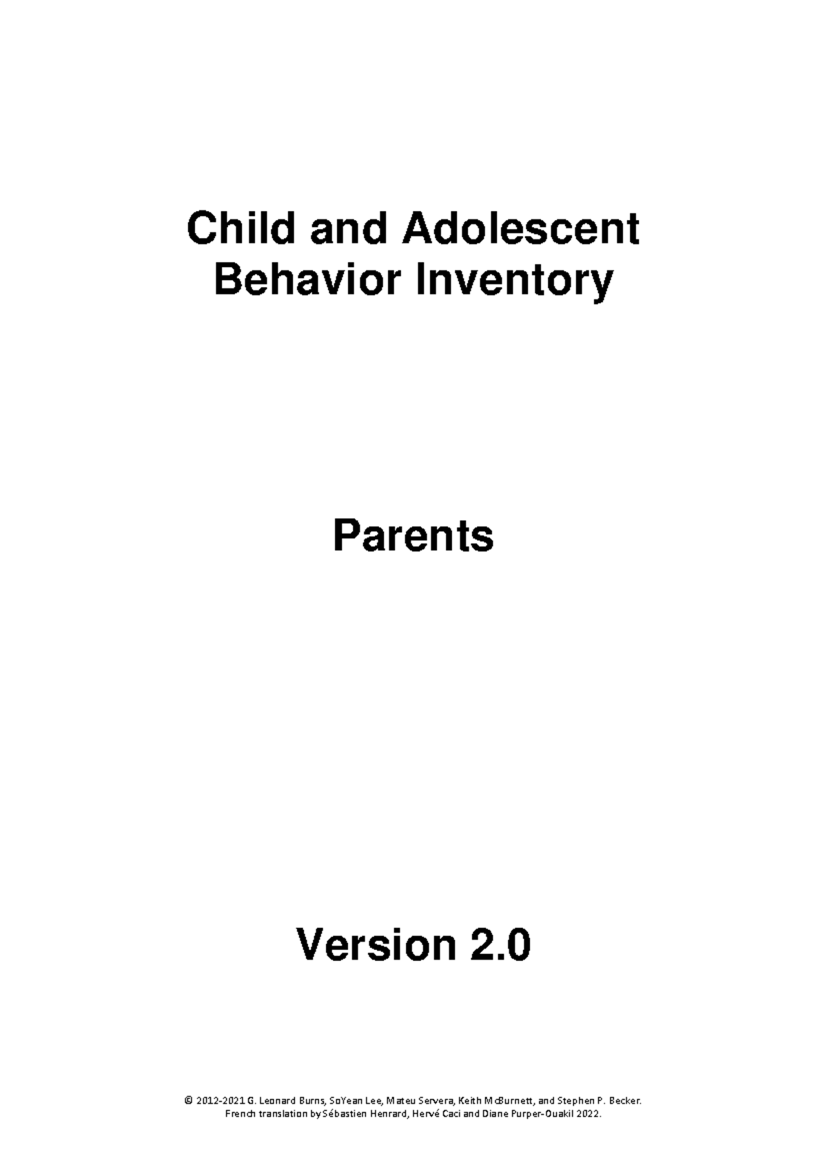CABI - Parents Version 2.0: Évaluation du Comportement des Enfants ...