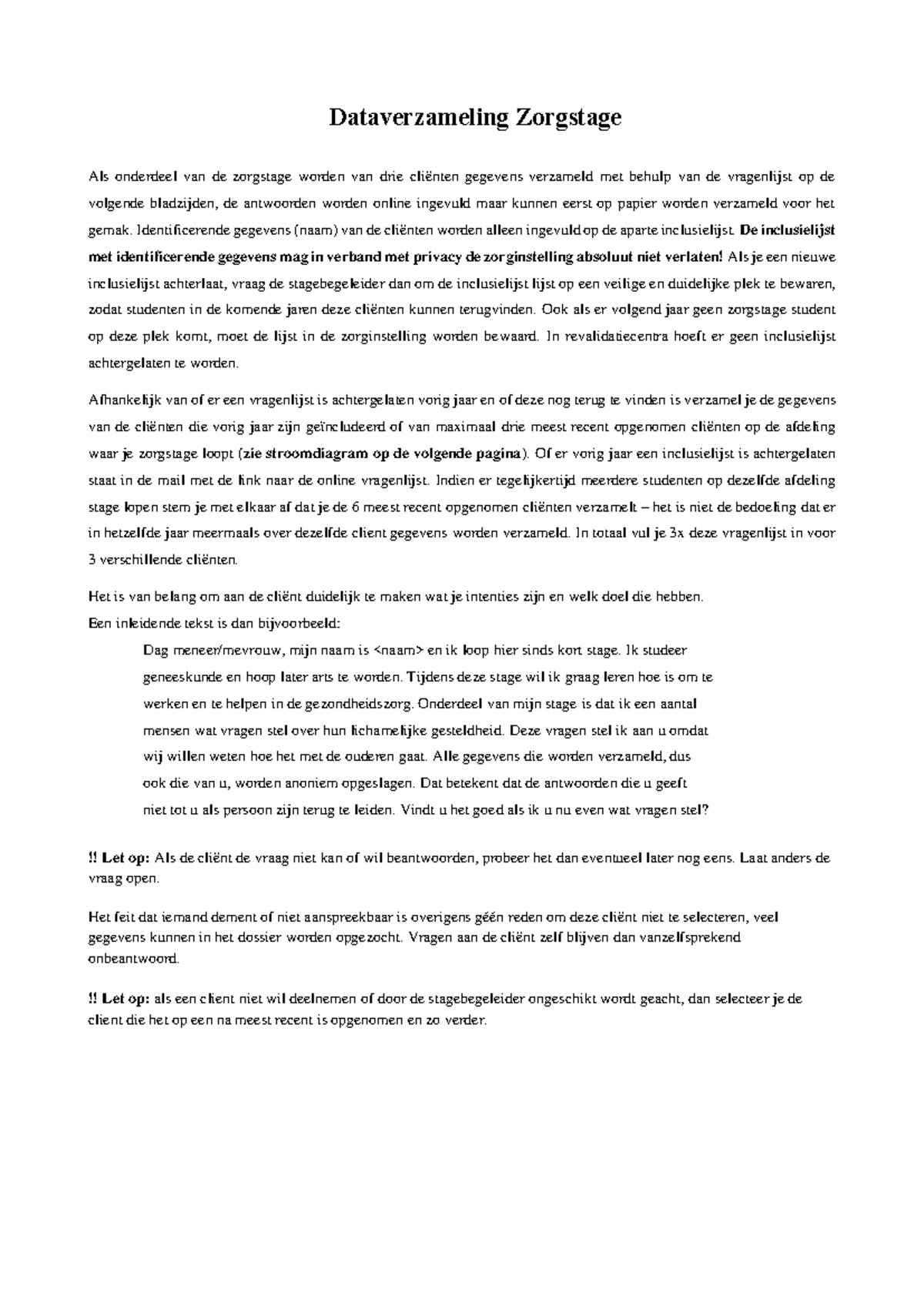 Dataverzameling 2023 vragenlijst - Dataverzameling Zorgstage Als ...