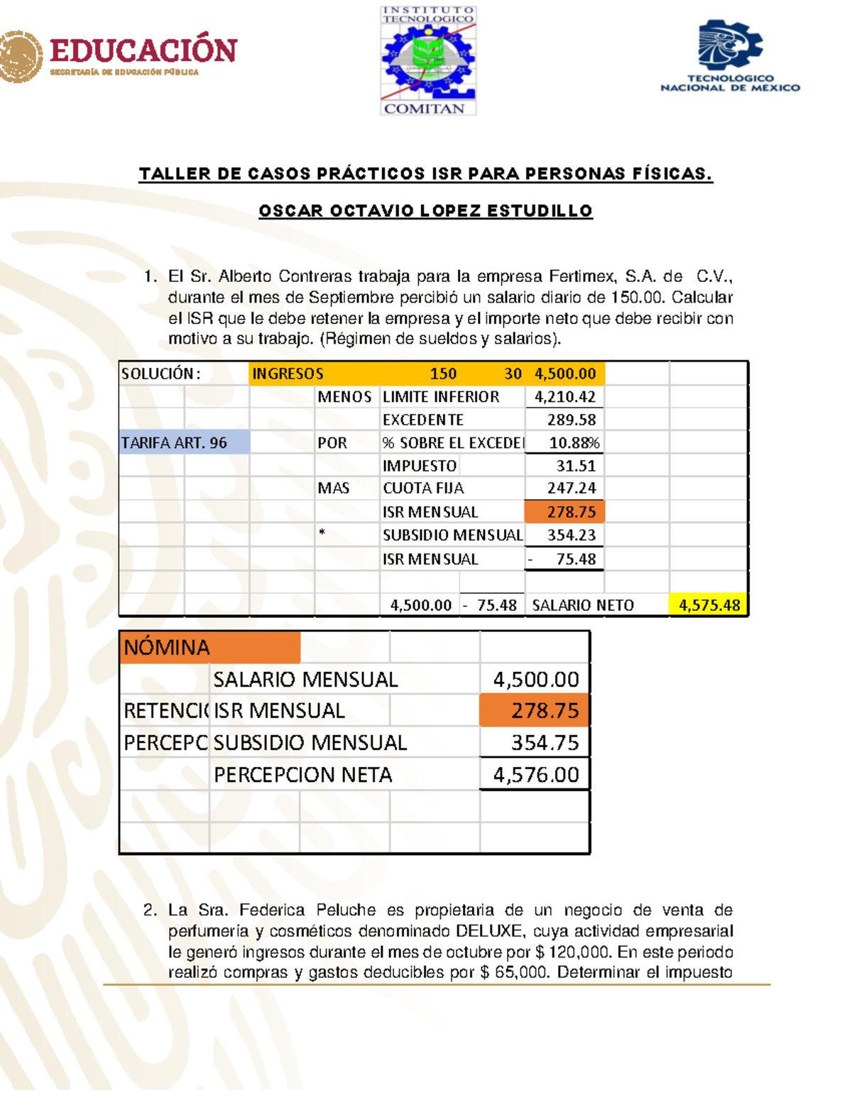 Taller práctico sobre ISR para personas físicas - Caso práctico - Studocu