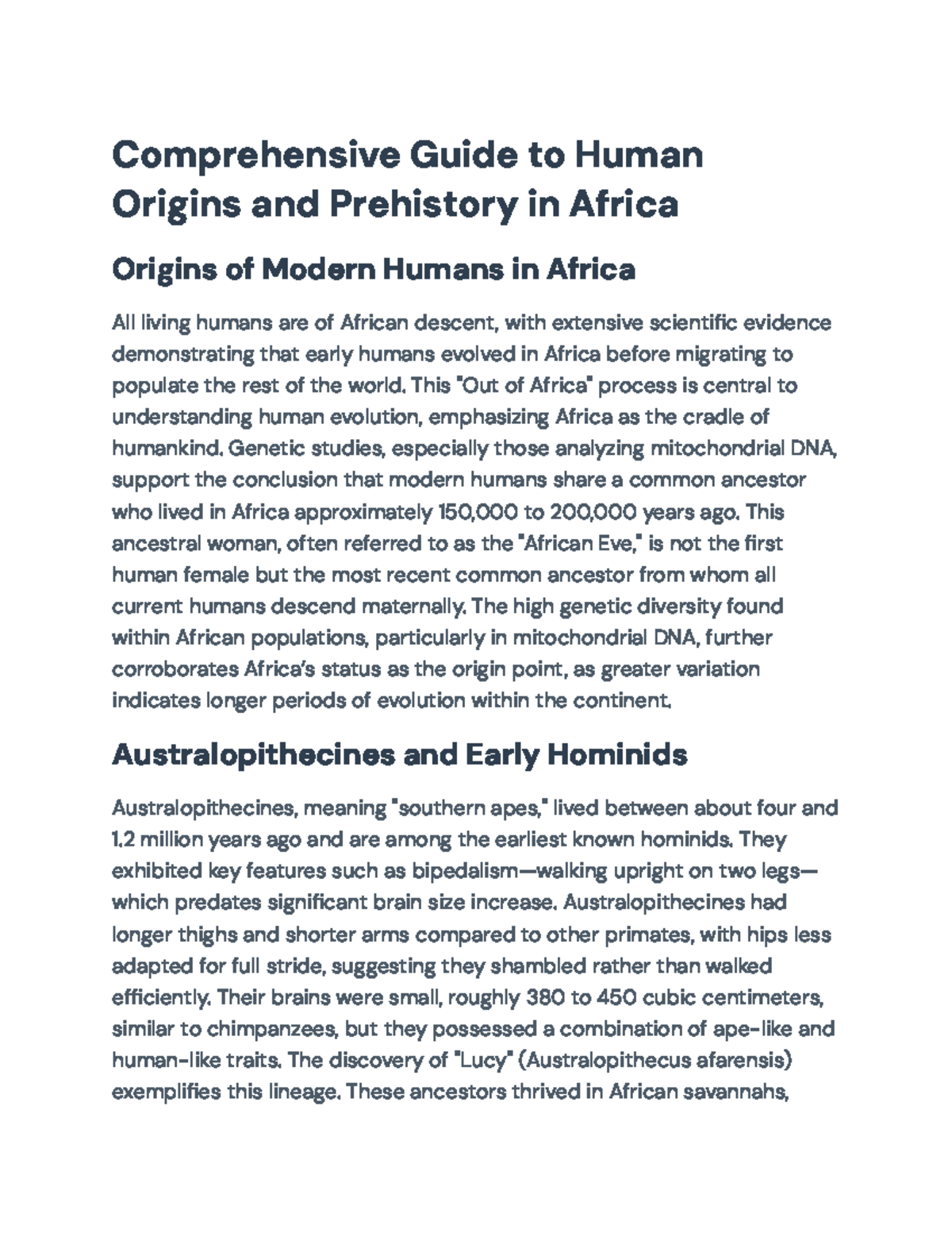 Comprehensive Overview of Human Origins and Evolution in Africa - Studocu