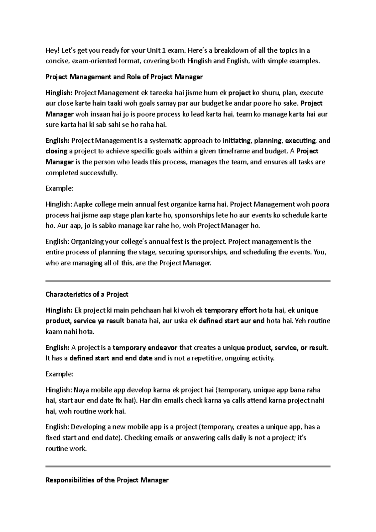 Unit 1 Exam Prep: Project Management Overview & Key Concepts - Studocu