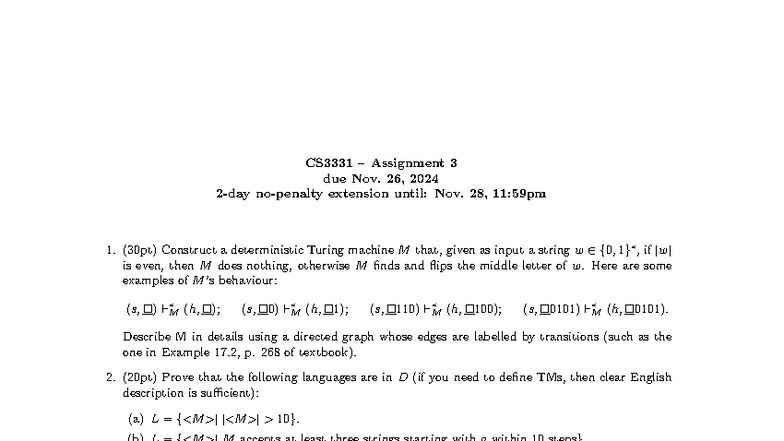 Assignment 3: Turing Machine Construction & Language Properties ...
