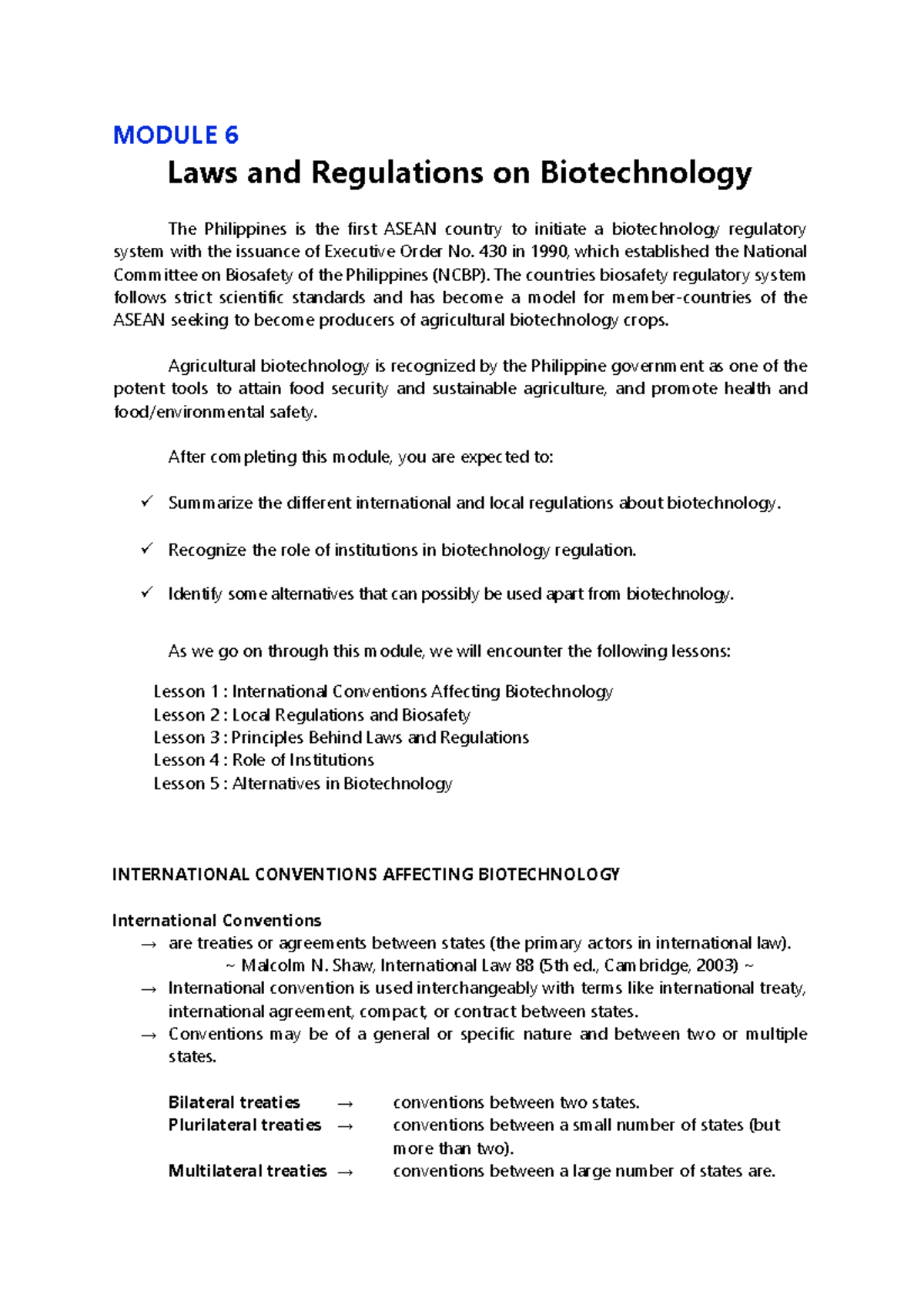 Module 6: Legal Frameworks and Regulations in Biotechnology - Studocu