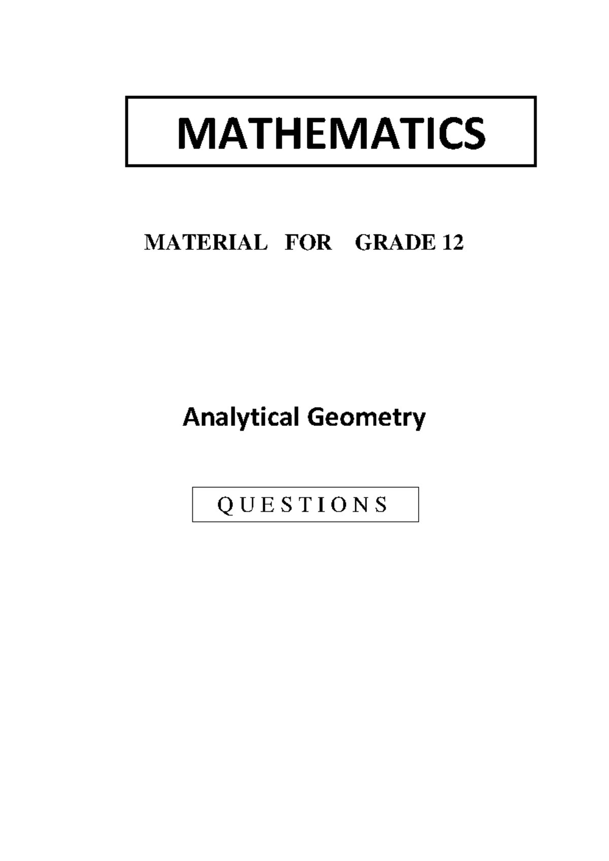Grade 12 Mathematics Analytical Geometry Questions and Solutions - Studocu