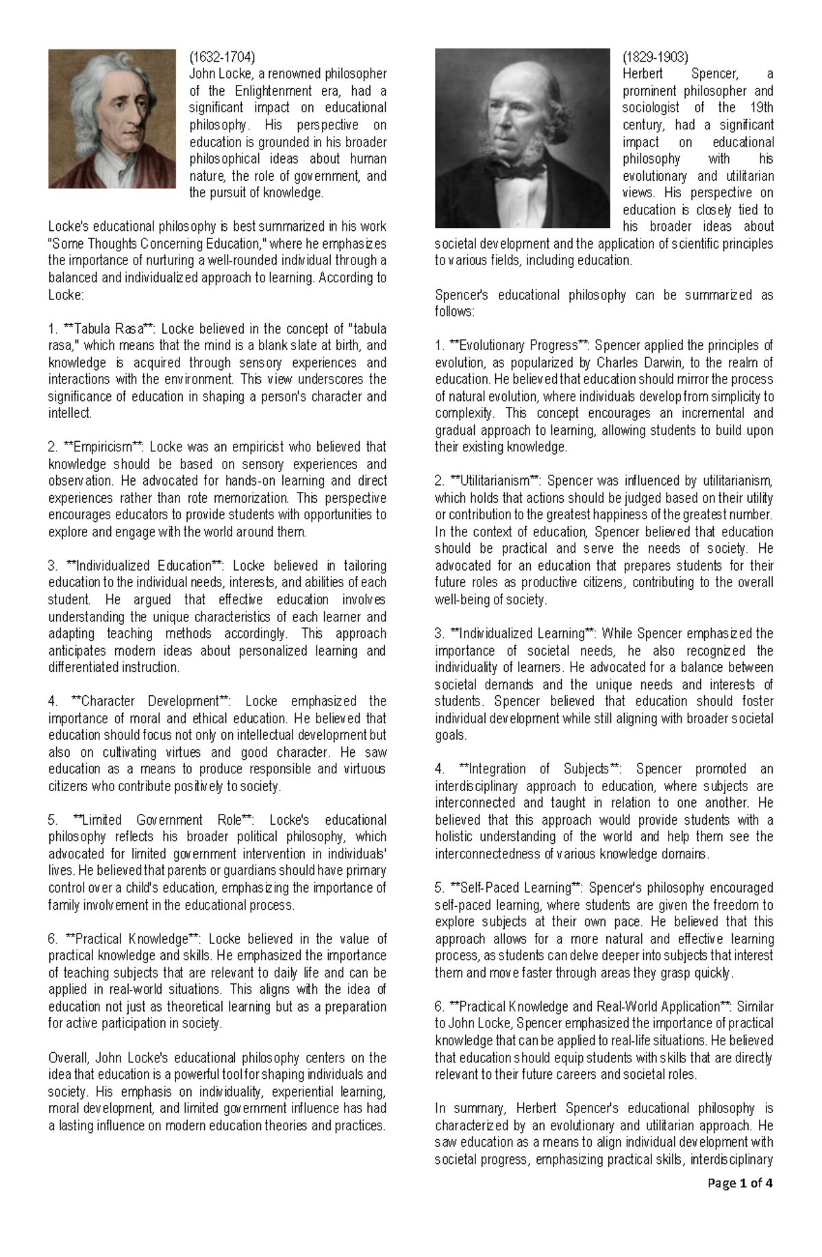 Philosophical Perspectives on Education: Locke, Spencer, Dewey, and ...