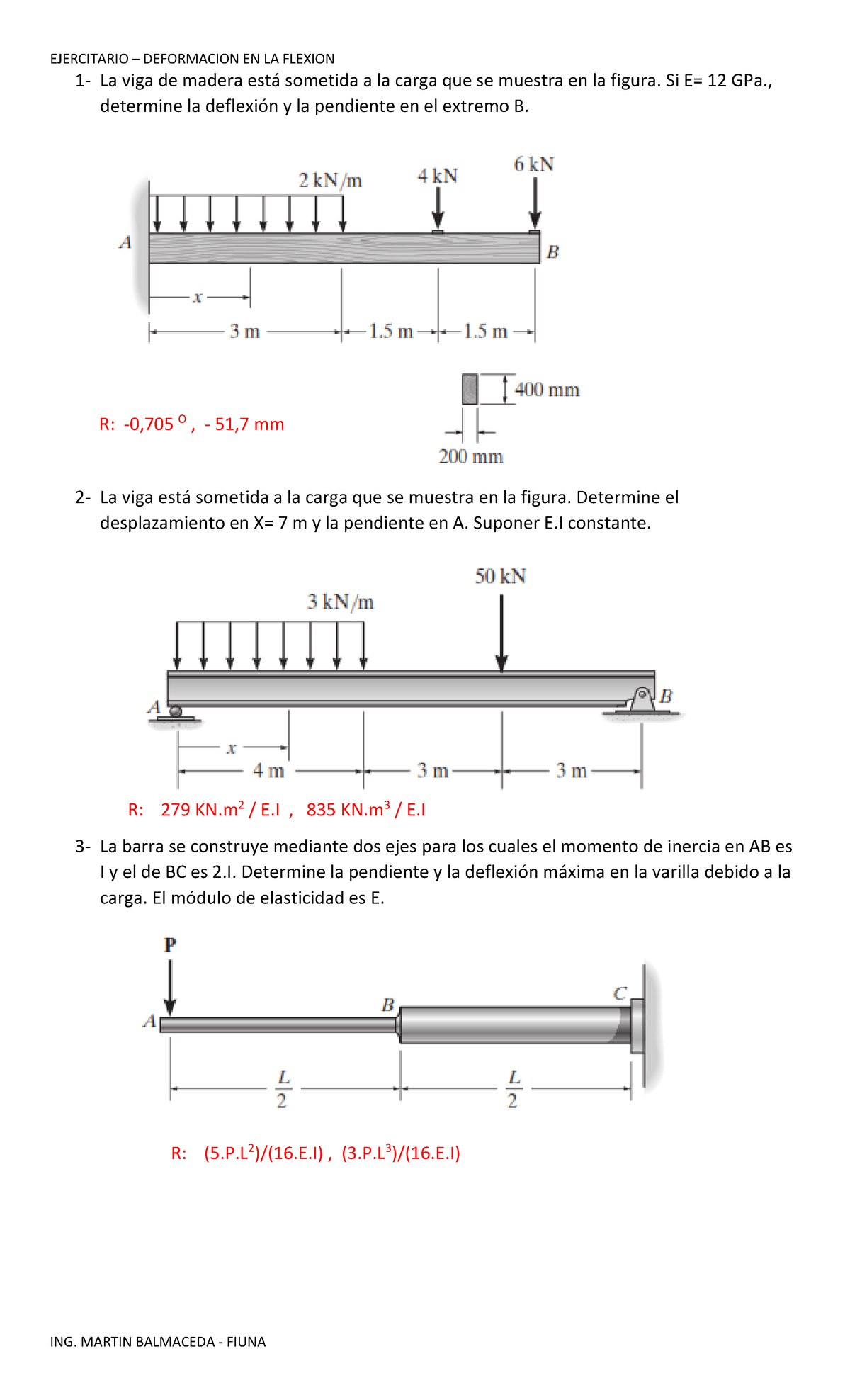 Ejercicios Deformacion en la Flexion - EJERCITARIO – DEFORMACION EN LA FLEXION 1- La viga de ...