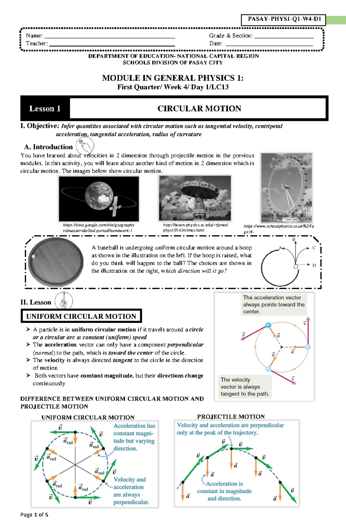 Physics 1 day 4 - Name ...