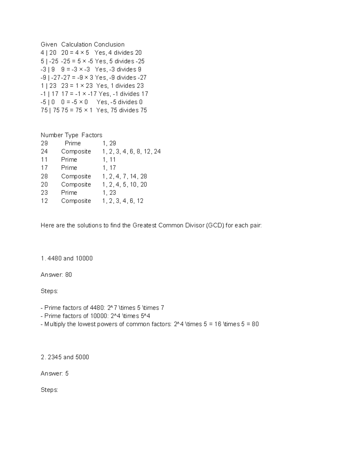 Discreet MATH - GCD Calculations and Factor Analysis - Studocu