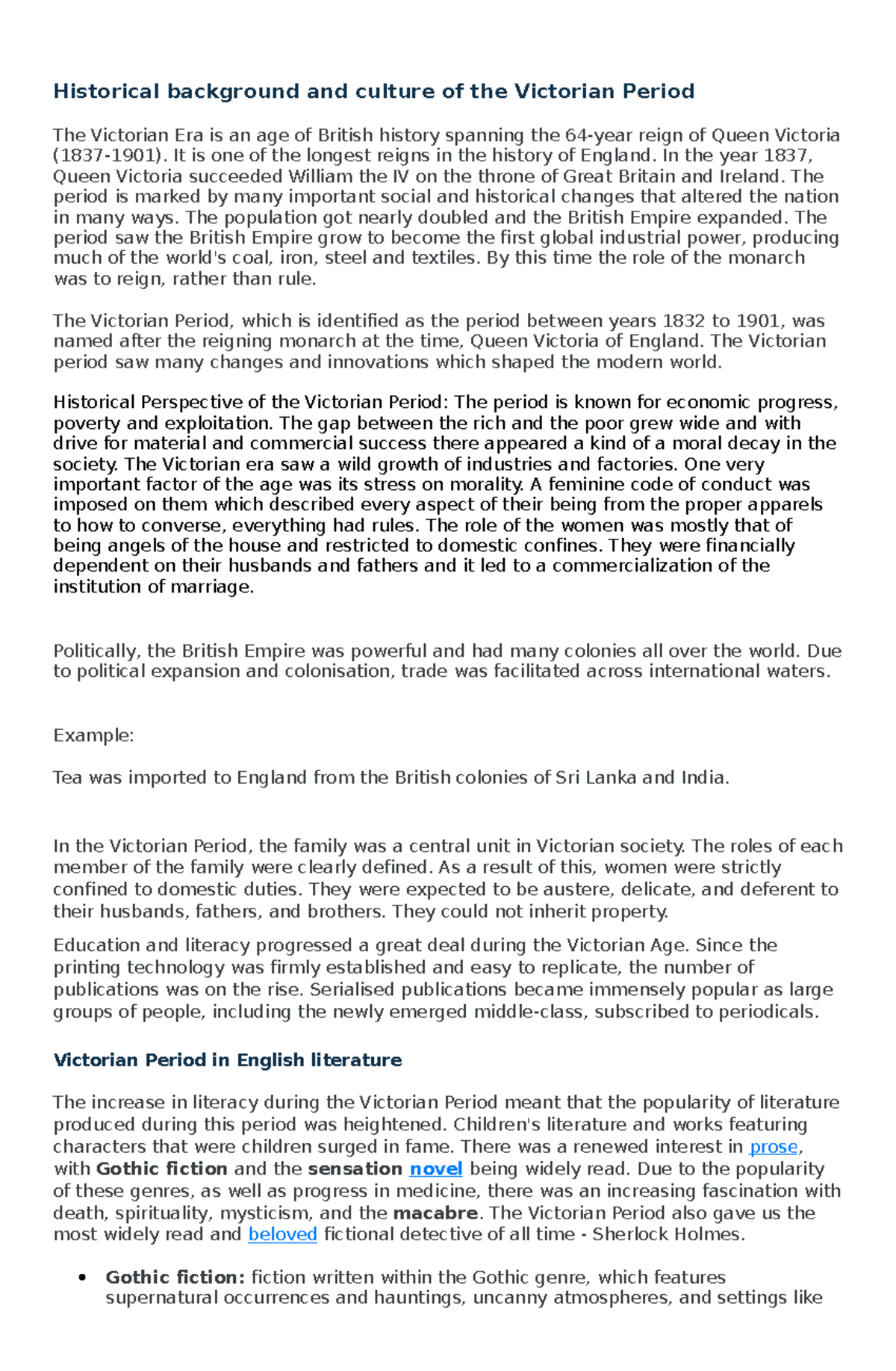 Victorian Age: Cultural, Historical, and Literary Insights - Studocu