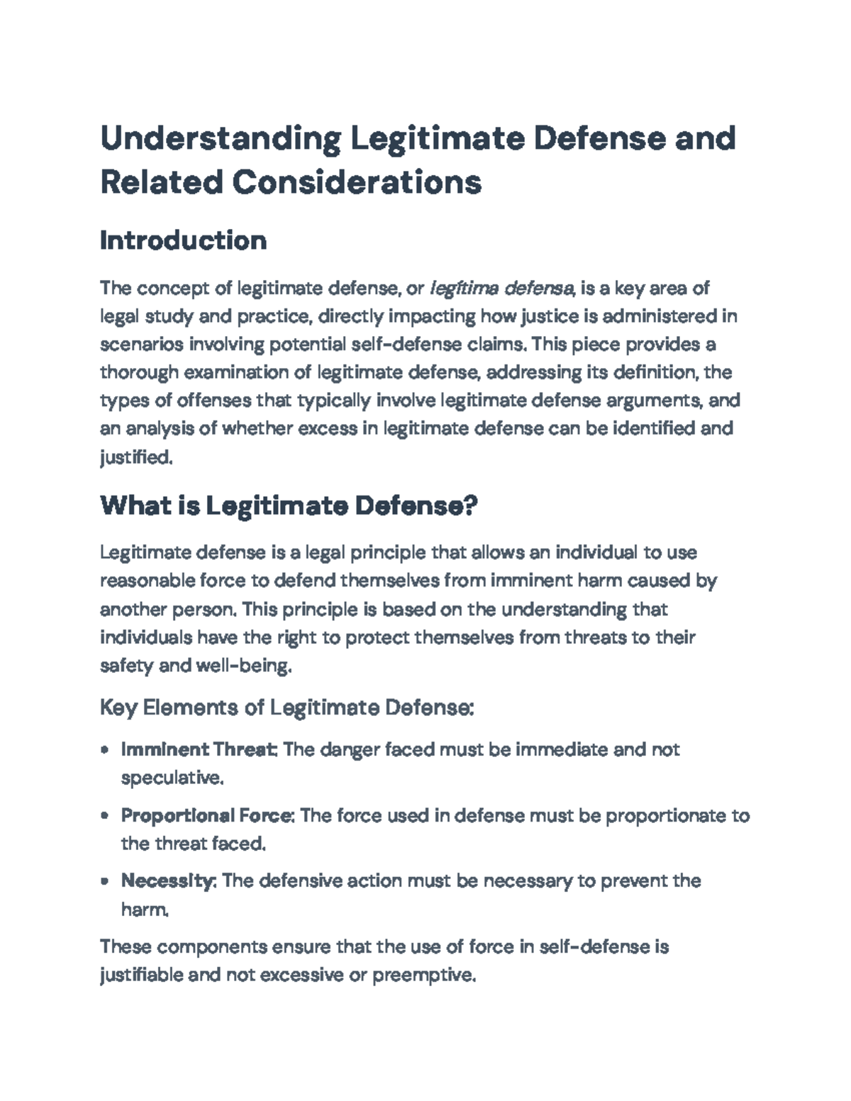 Legal Analysis of Legitimate Defense Principles and Applications ...