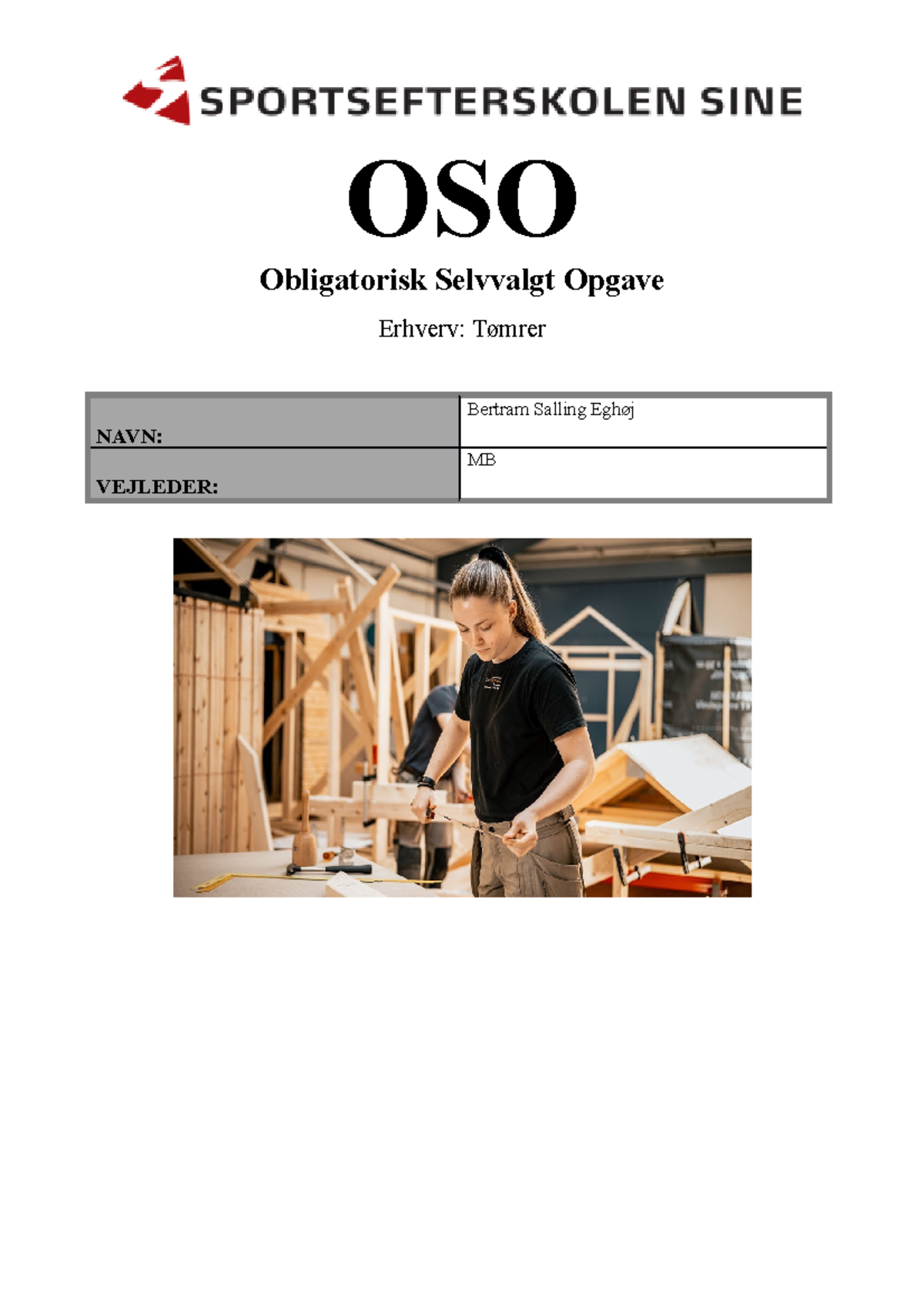 OSO - Obligatorisk Selvvalgt Opgave om Erhverv: Tømrer - Studocu