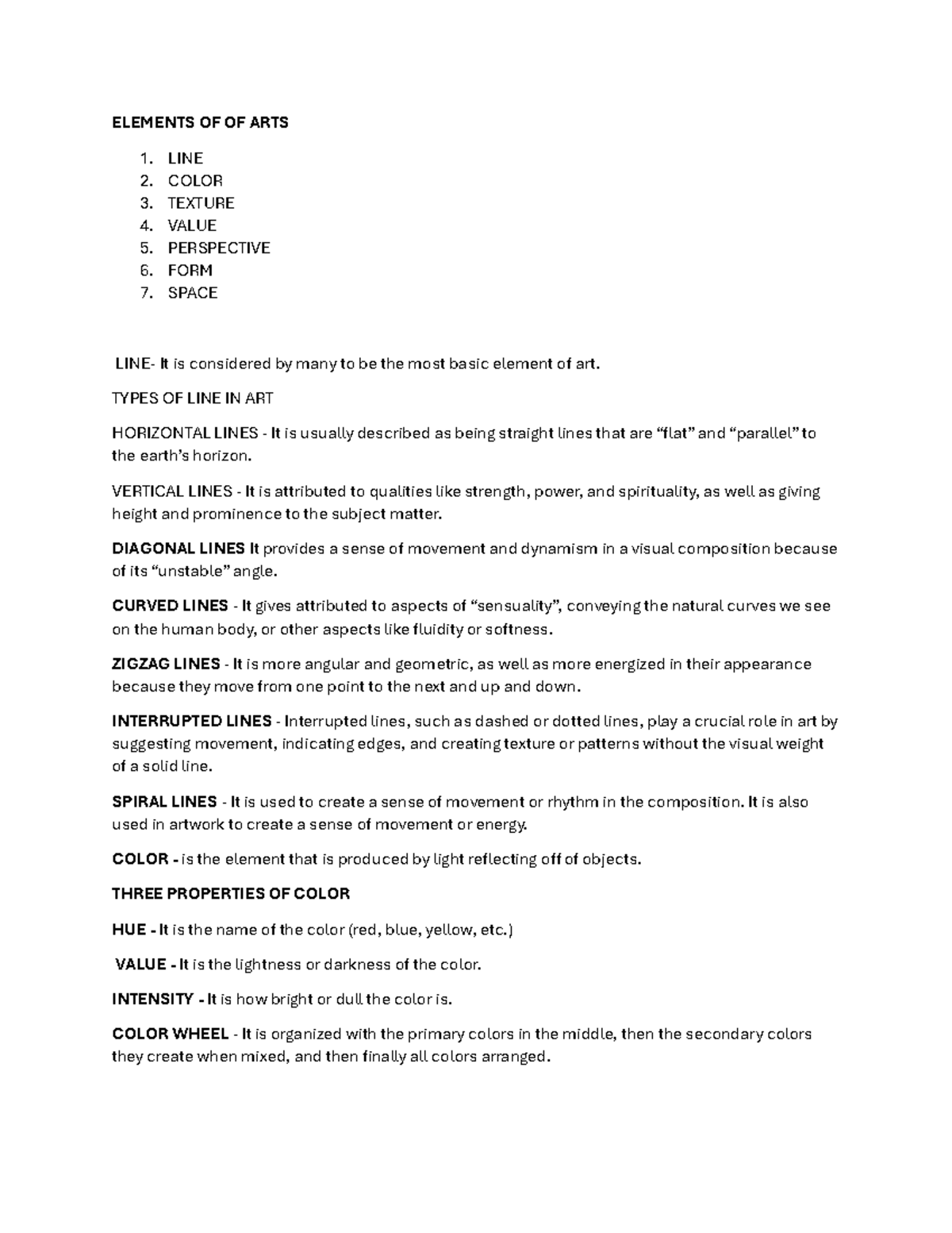 Elements of Art: Comprehensive Review for ART Appreciation - Studocu