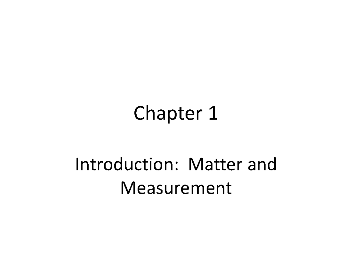 CHEM 101: Chapter 1 - Introduction to Matter and Measurement - Studocu