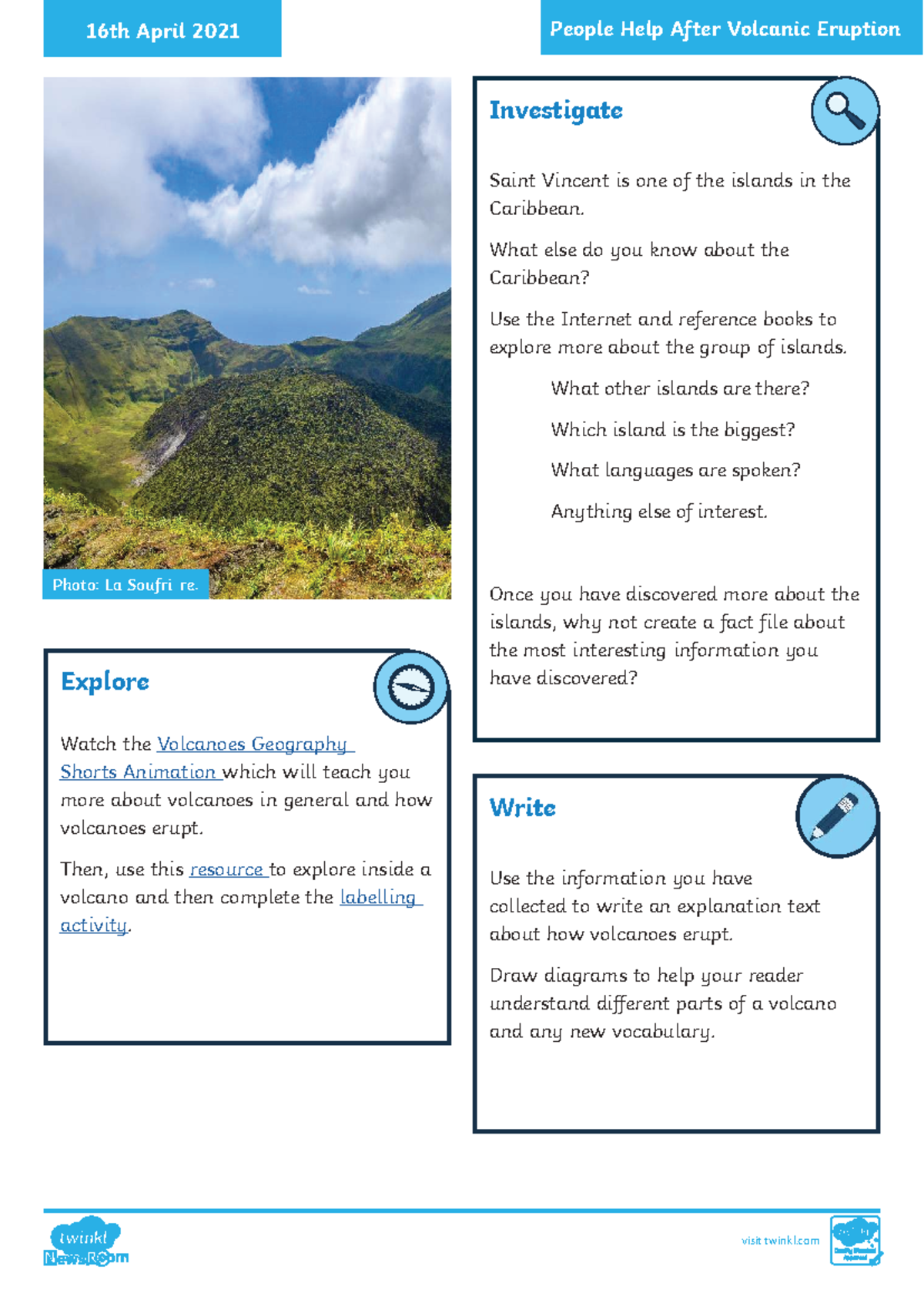 Daily News Task Sheet: Saint Vincent Volcanic Eruption (16th April 2021 ...