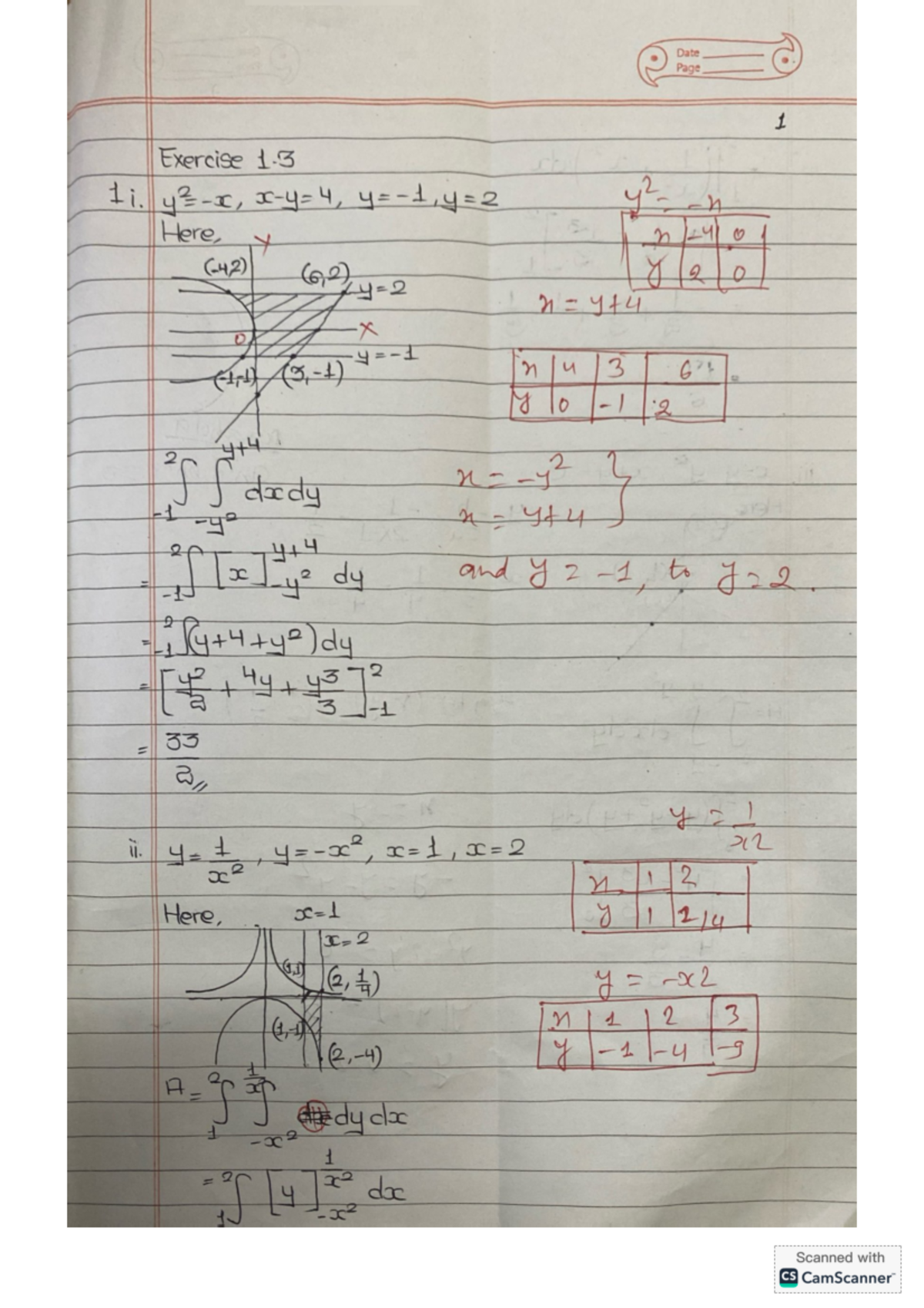 Calculus-II-Ex1 - Note - Date 2 Page 1 Exercise 1 1i. 4-,x-y=4, y= 1,y ...