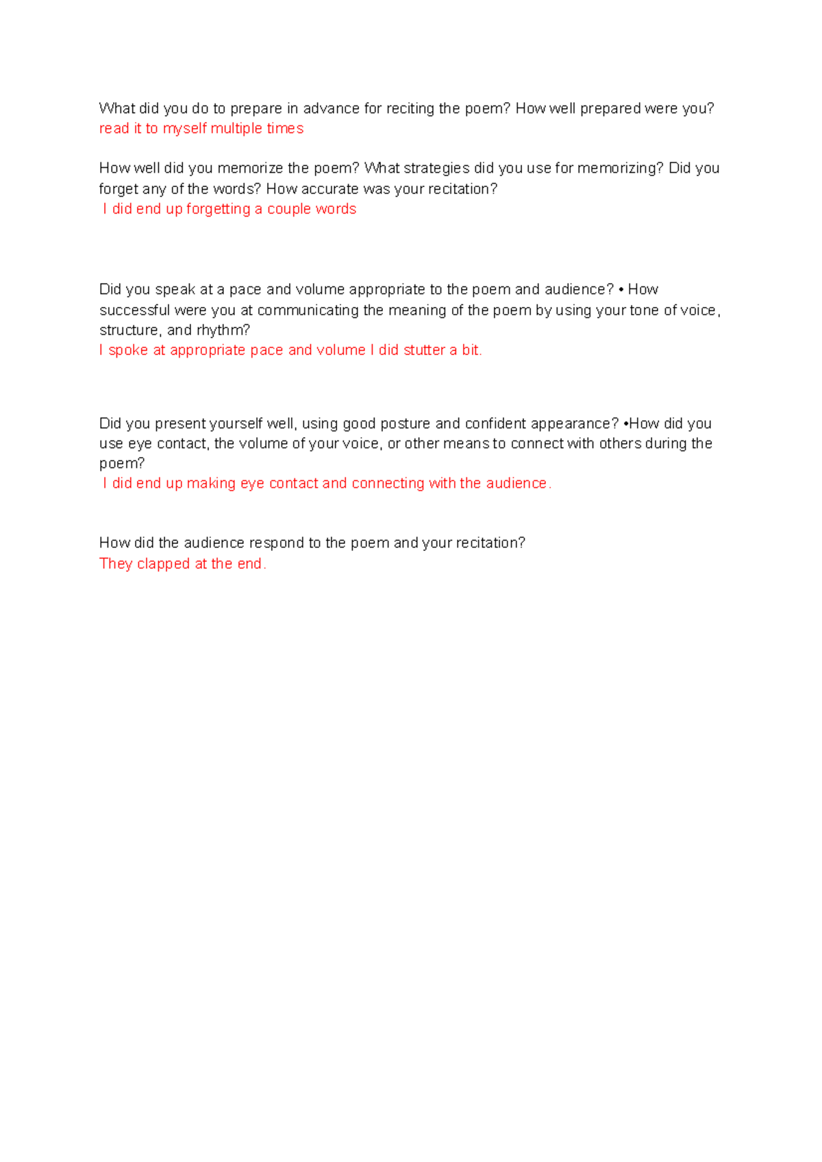 Poetry Recitation - assignments - What did you do to prepare in advance ...